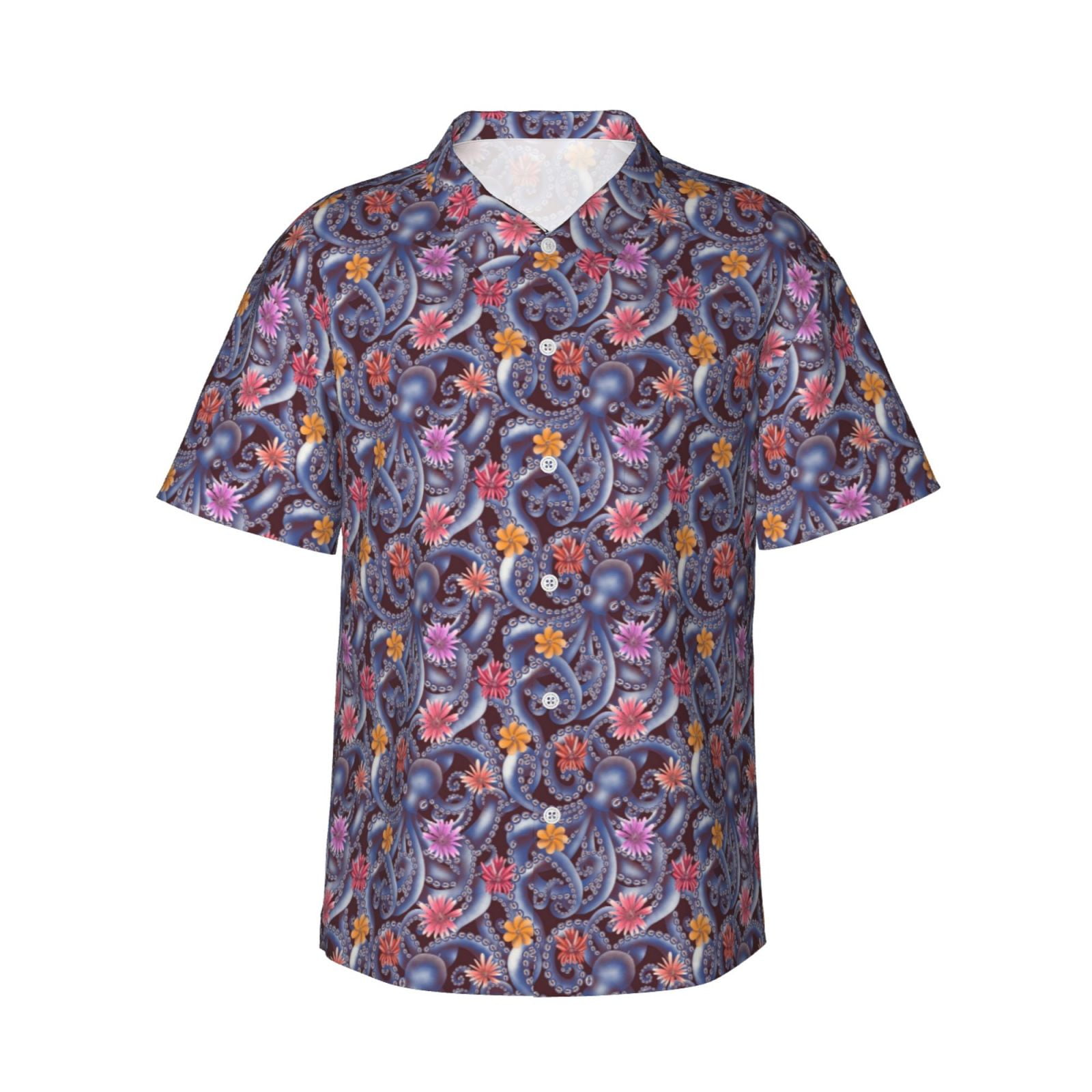 Logiee Octopus and flower Print Mens Hawaiian Shirts,Loose-Fit Short ...