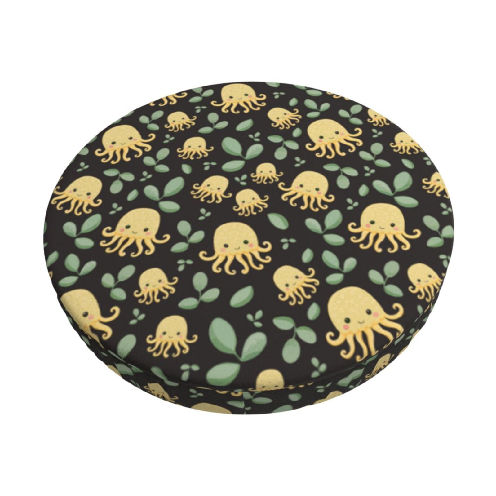 Logiee Octopuses And Leaves Print Stool Covers Round,Bar Stool Covers ...
