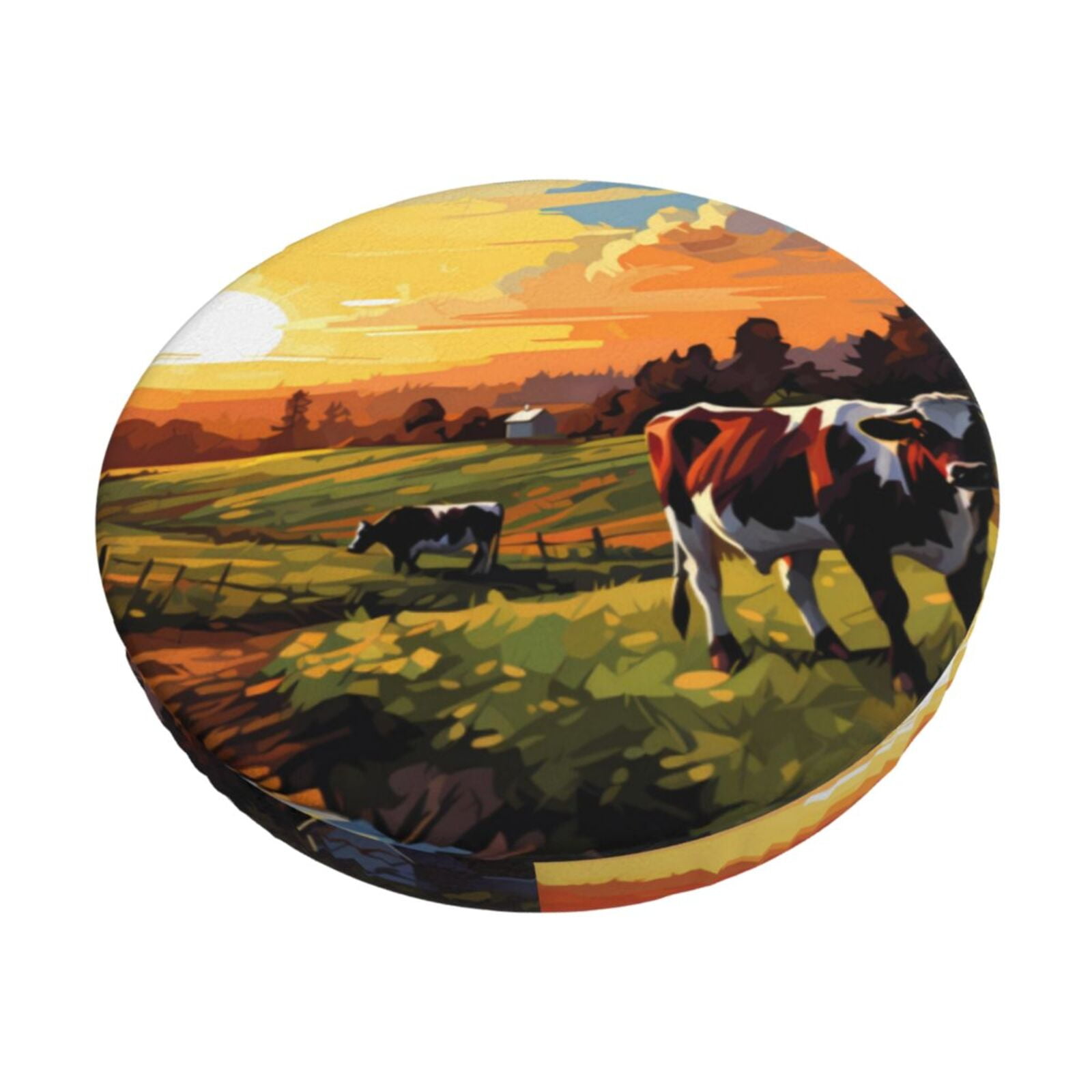 Logiee Oil Painting Style Pasture Cow Print Stool Covers Round,Bar ...