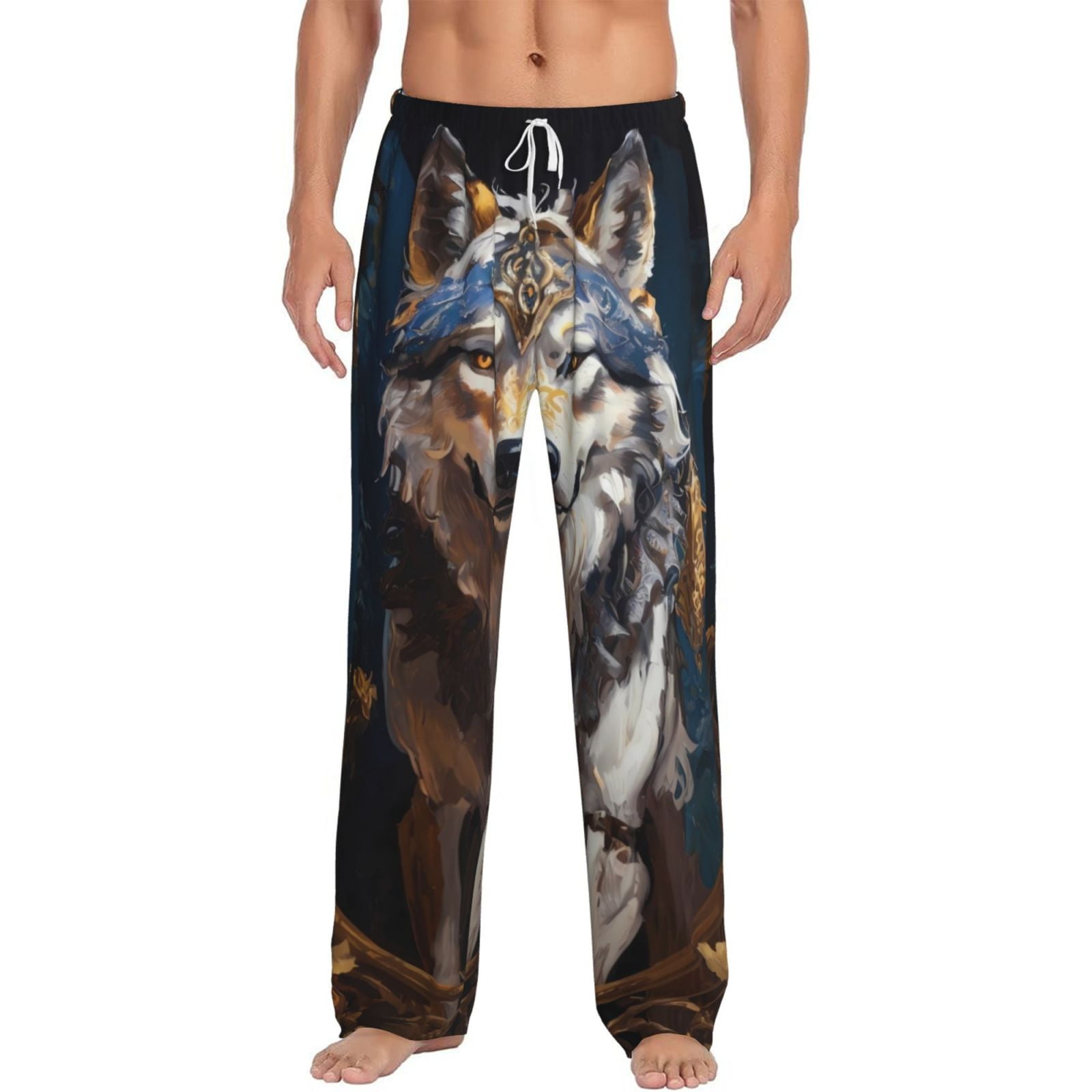 Logiee Oil Painting Tribal Wolf Print Pajama Pants for Men,Men’s Pajama ...