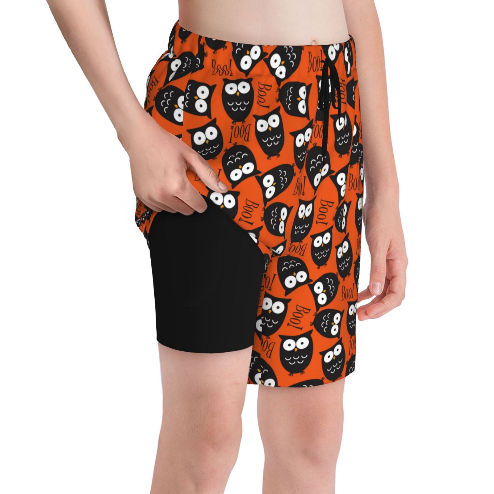 Logiee Owls And Boo Print Boys Swim Trunks with Compression Liner,Teen ...