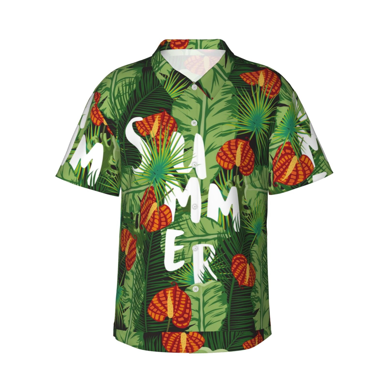 Logiee Palm Leaves And Tropical Flowers Print Mens Hawaiian Shirts ...