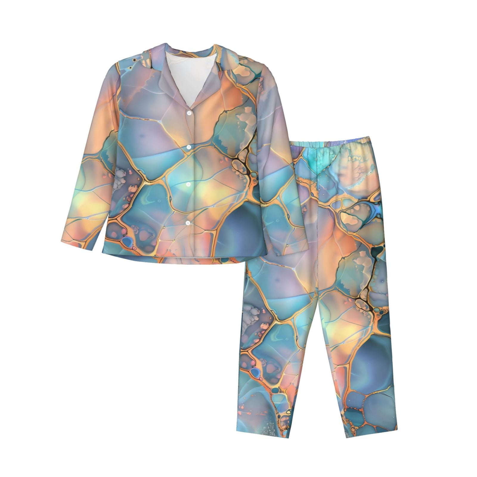 Logiee Pastel Abstract Fluid Art Print Womens Pajamas Set,Long Sleeve ...