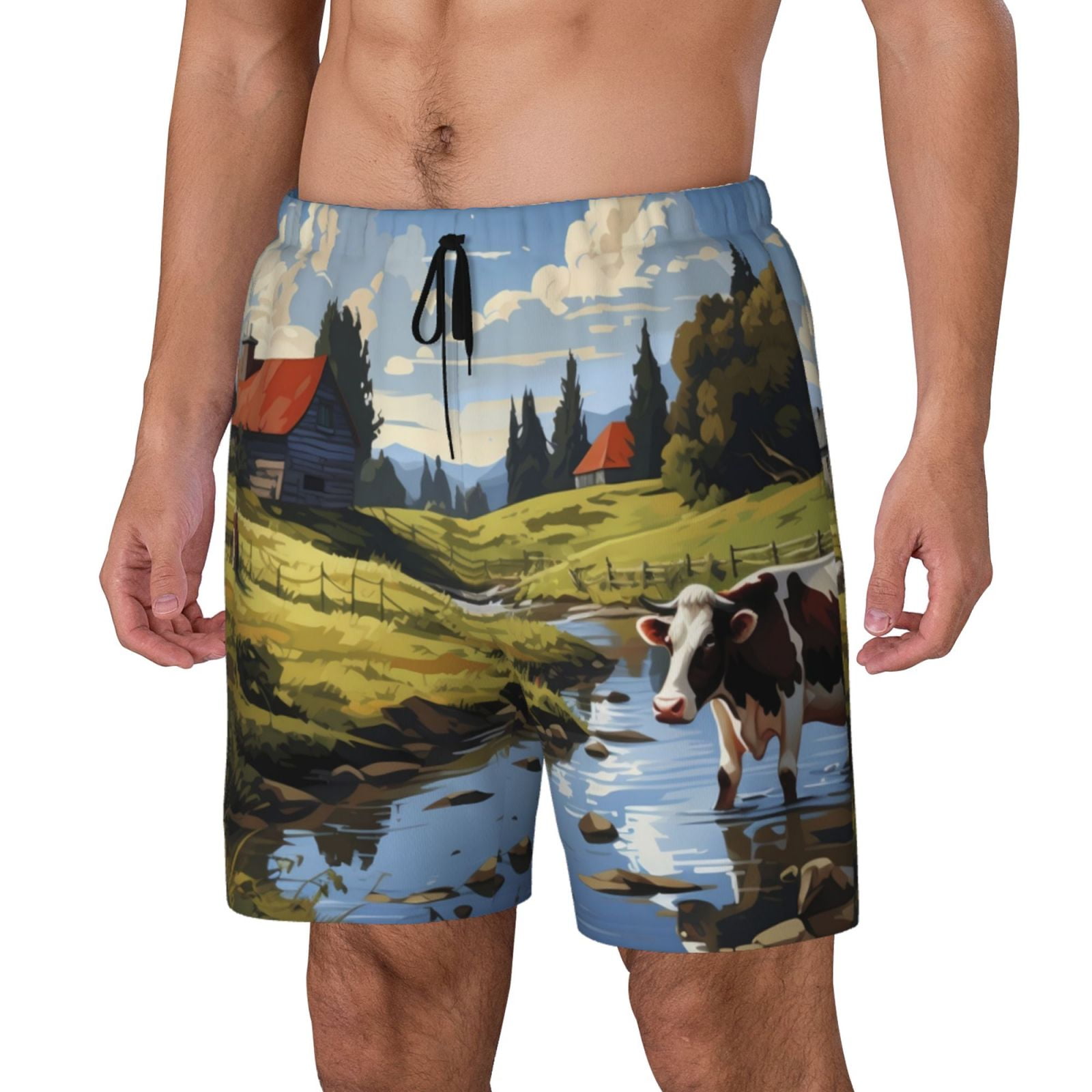 Logiee Pasture Cow A Print Men's Swim Trunk,Quick Dry Board Shorts ,Men ...