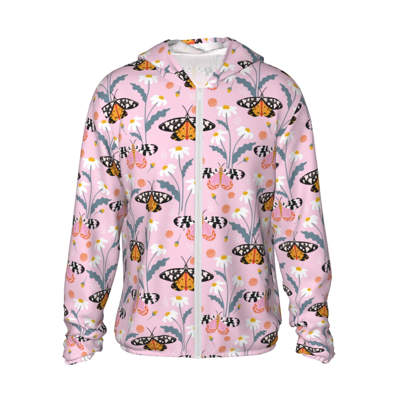 Logiee Pink Butterfly Daisy Print Men's Women Light Jacket Full Zip Sun ...