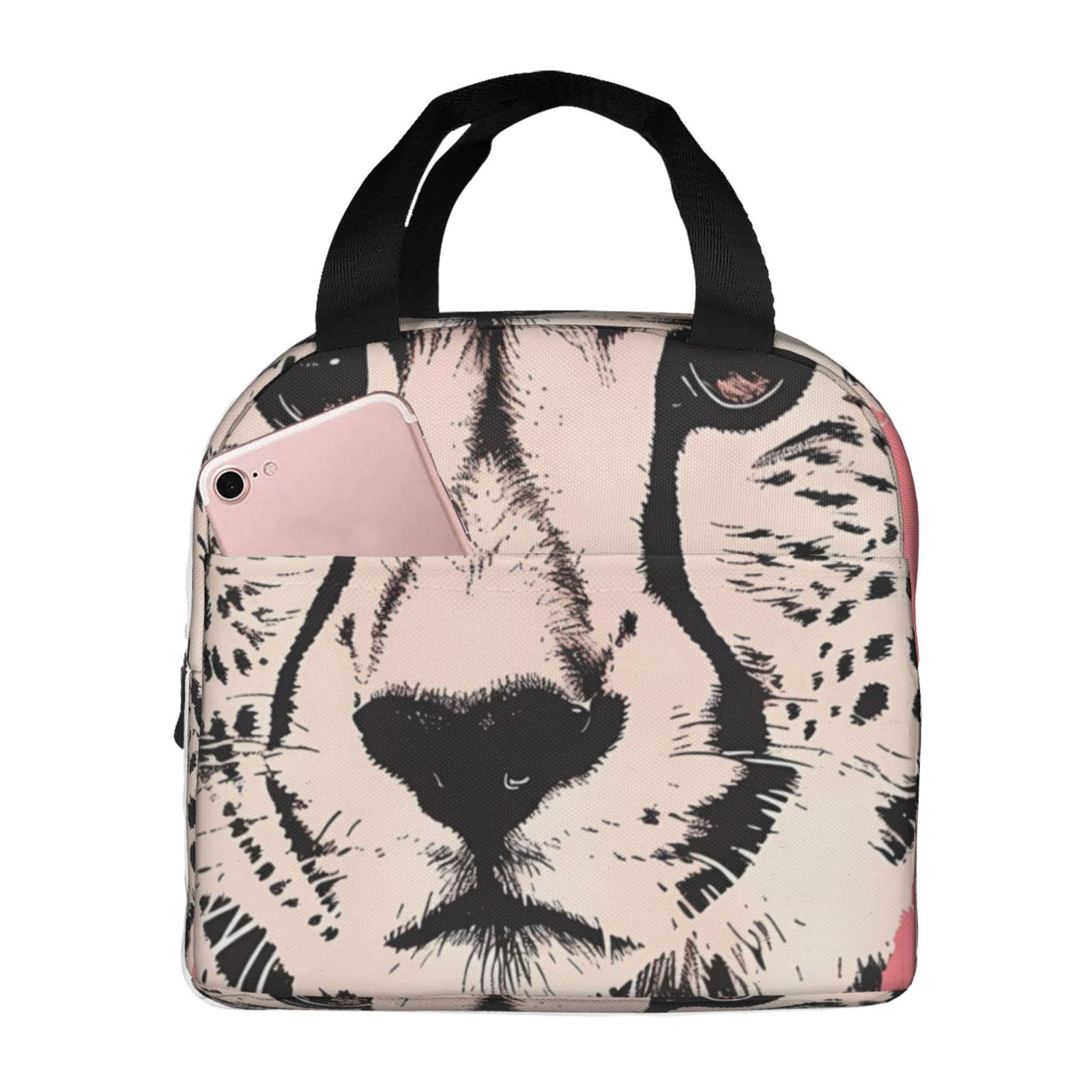 Logiee Pink Cheetah Art Print Lunch Bag,Lunch Box for Women Men ...