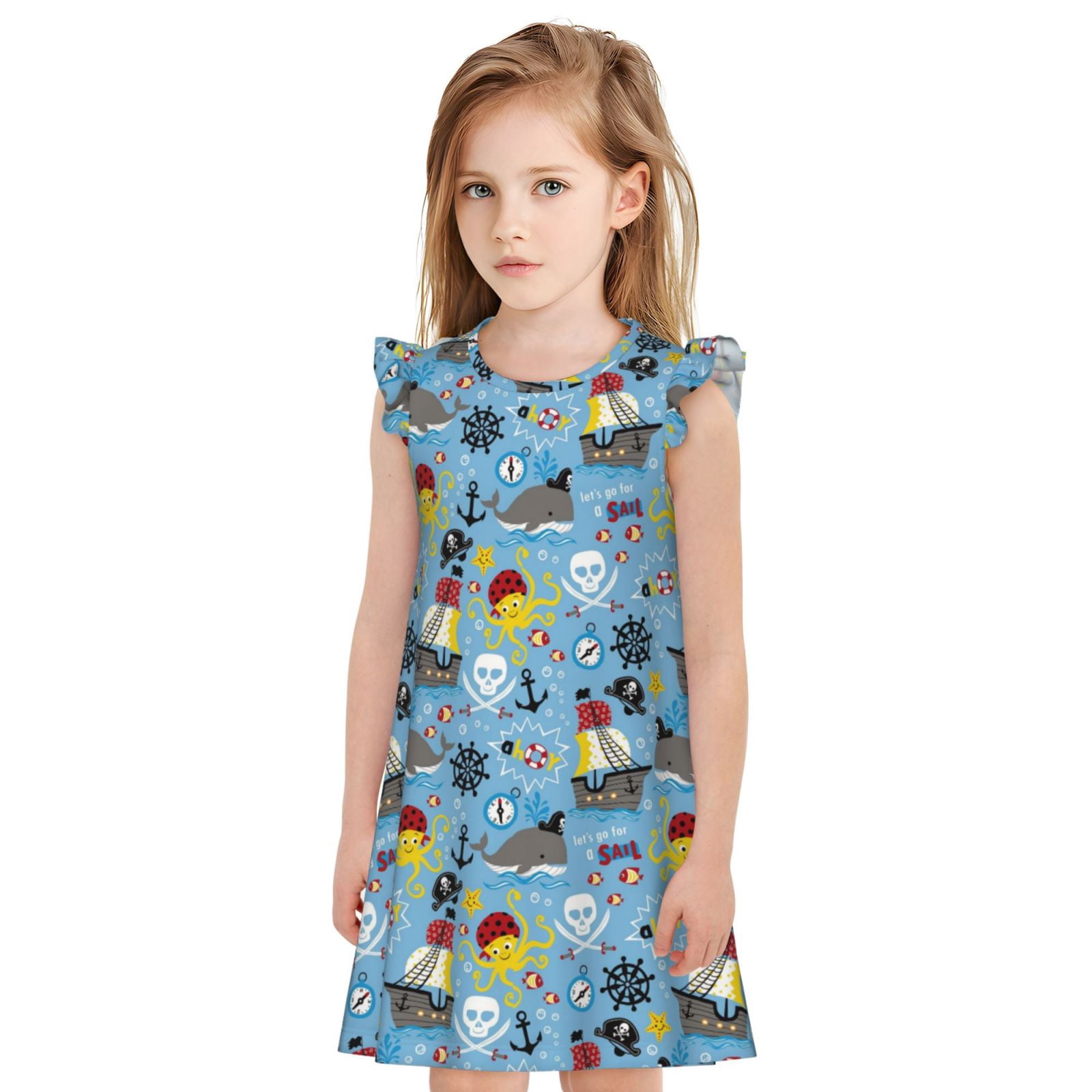 Logiee Pirate Marine Animals Print Girls Nightgowns,Casual Dress ...
