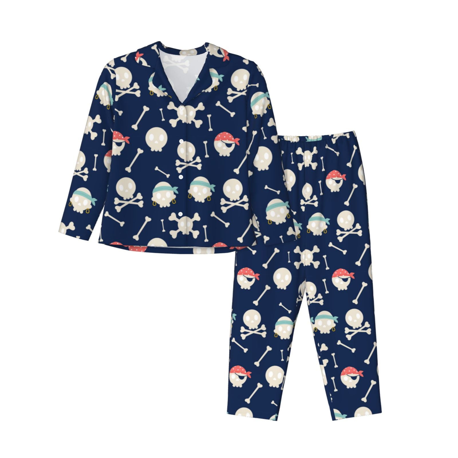 Logiee Pirate Skulls 1 Print Womens Pajamas Set,Long Sleeve Sleepwear ...