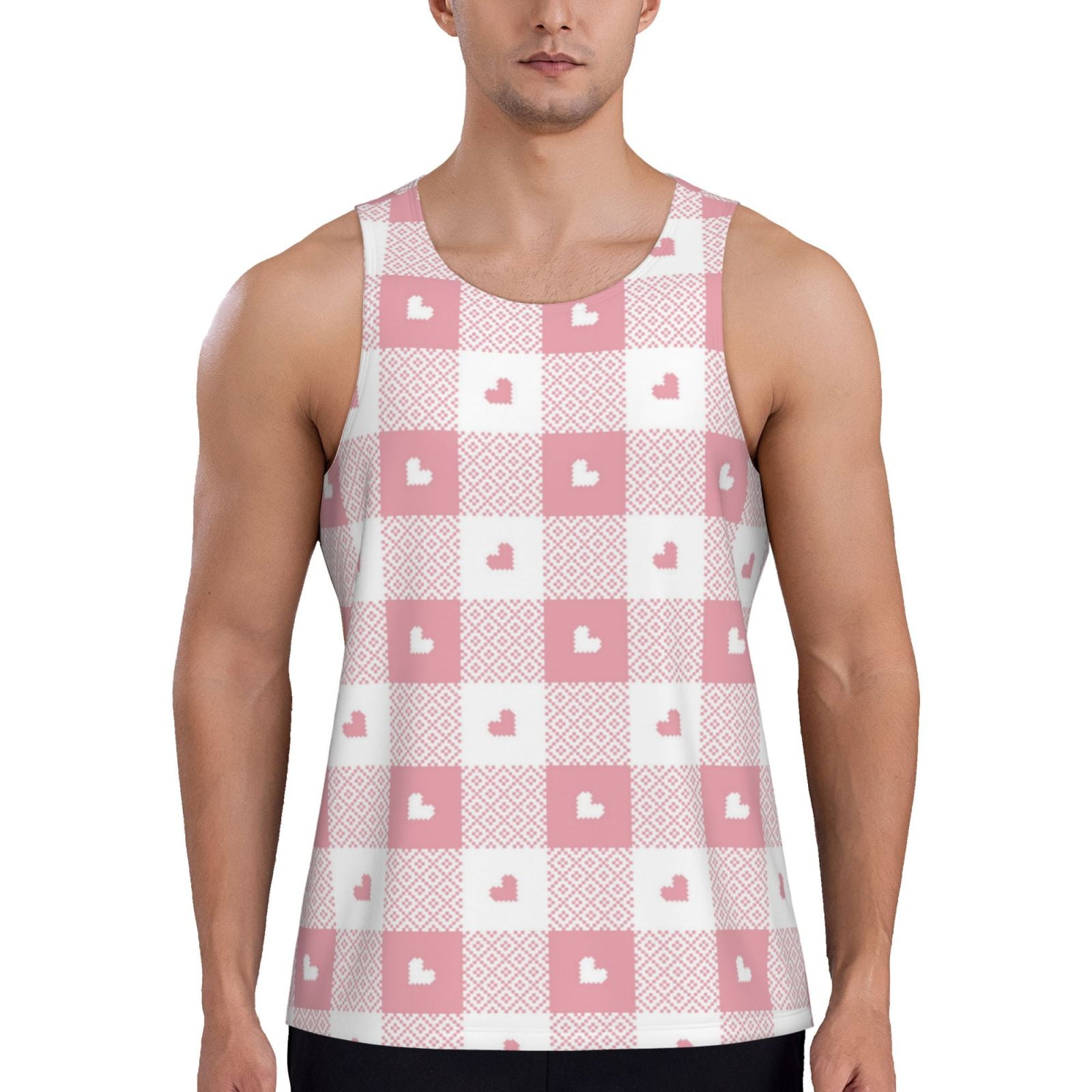 Logiee Plaid Heart Print Men's Workout Tank Top,Quick Dry Workout Tank ...