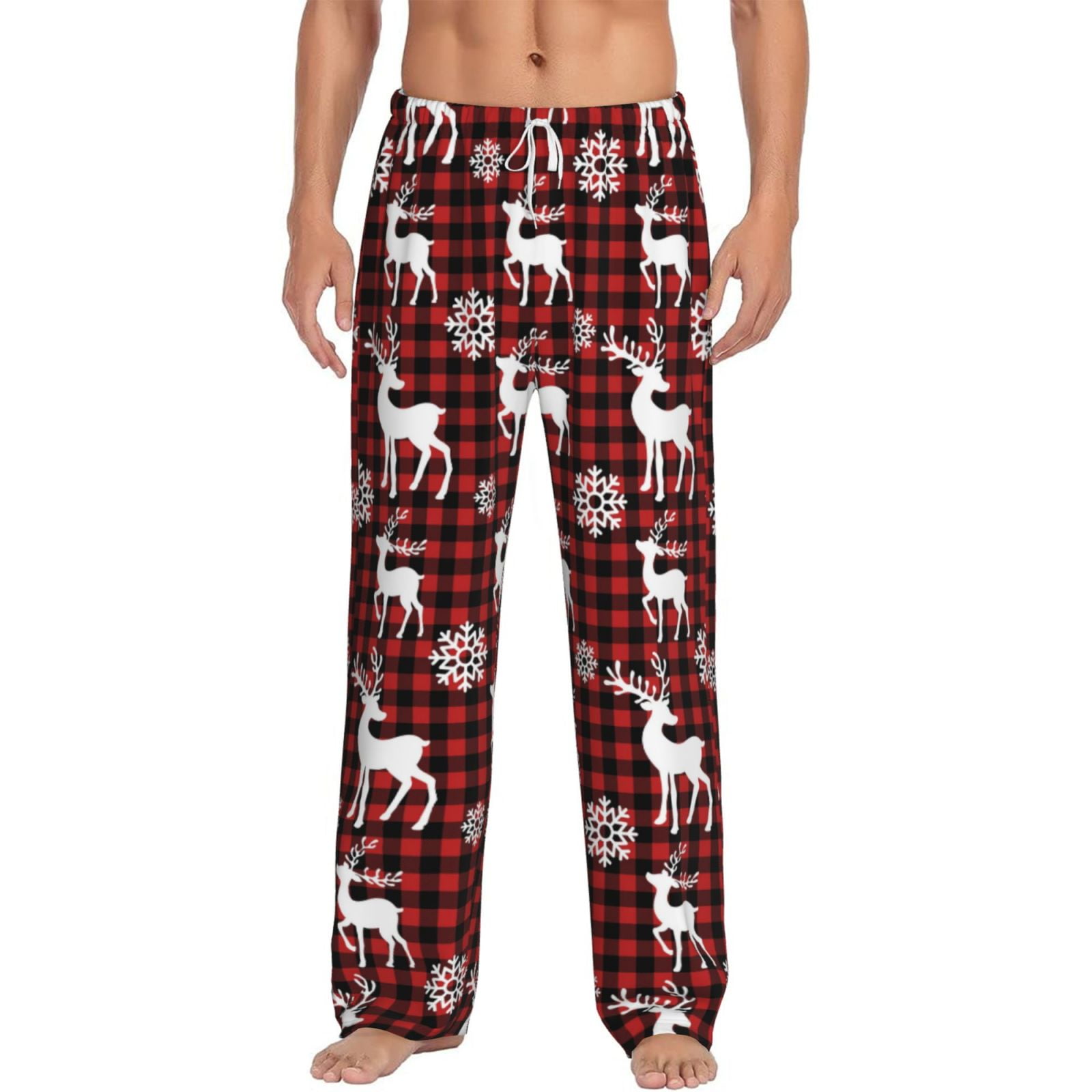 Logiee Plaid Reindeer Snowflakes Print Pajama Pants for Men,Men’s ...