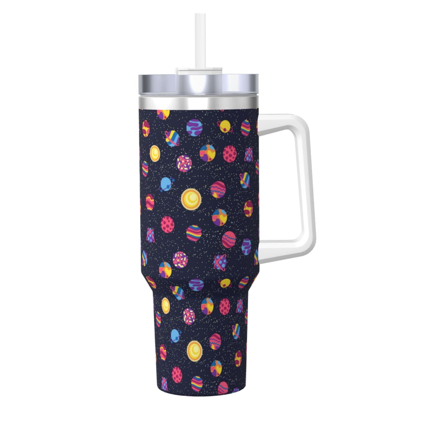 Logiee Planets Print 40OZ Ice Bully Cup with Handle and Straw, Double ...