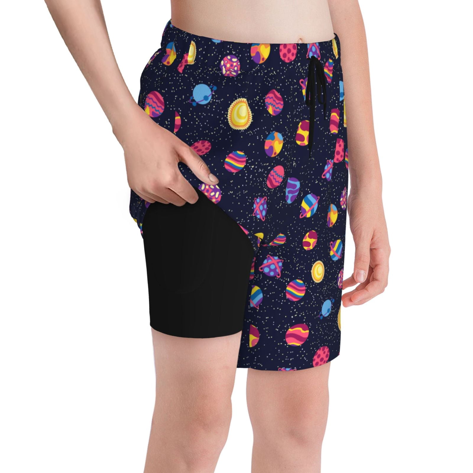 Logiee Planets Print Boys Swim Trunks with Compression Liner,Teen Kids ...