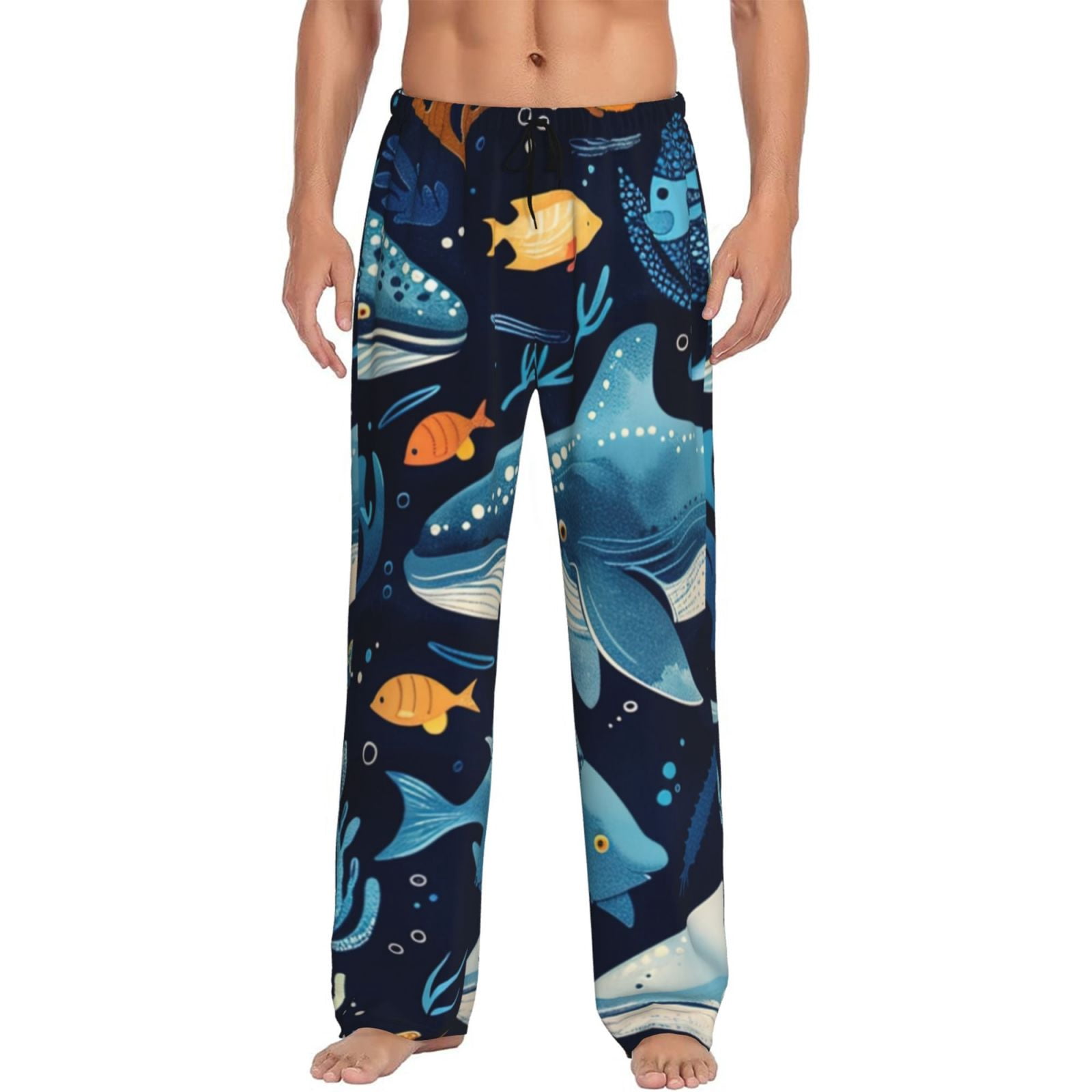 Logiee Playful Whales Underwater Scene Print Pajama Pants for Men,Men’s ...
