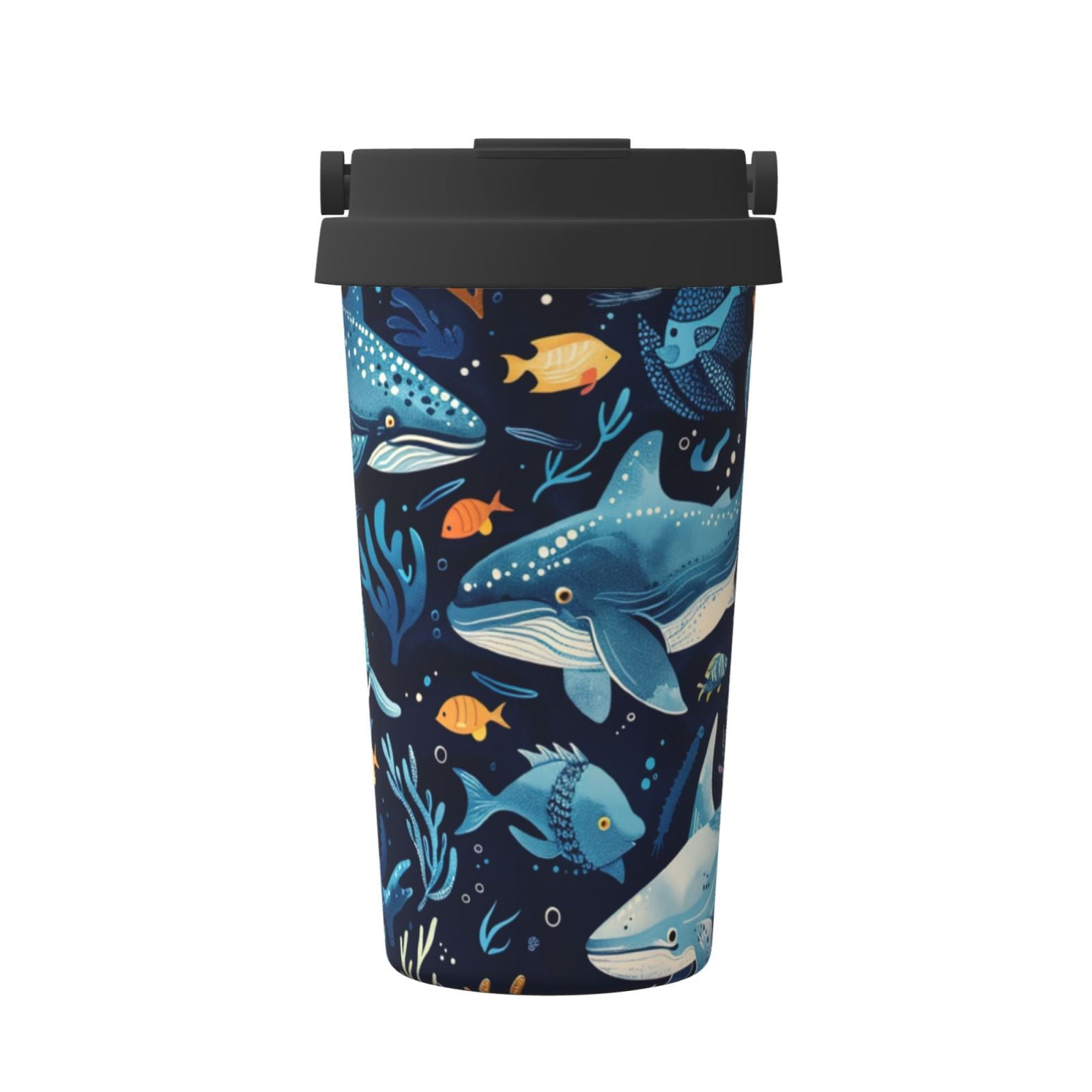 Logiee Playful Whales Underwater Scene Print Stainless Steel Coffee ...