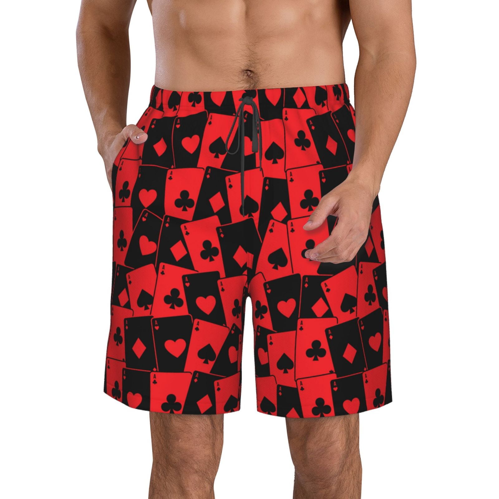 Logiee Playing Cards Print Mens Swim Trunks Quick Dry Board Shorts ...