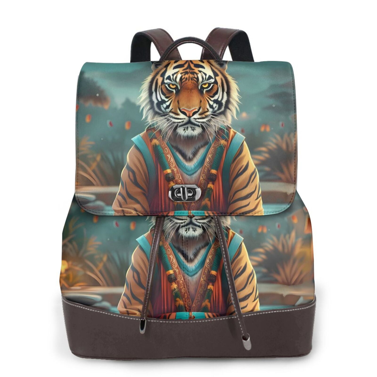 Logiee Pond Meditating Tiger Print Backpack Purse for Women,Fashion ...