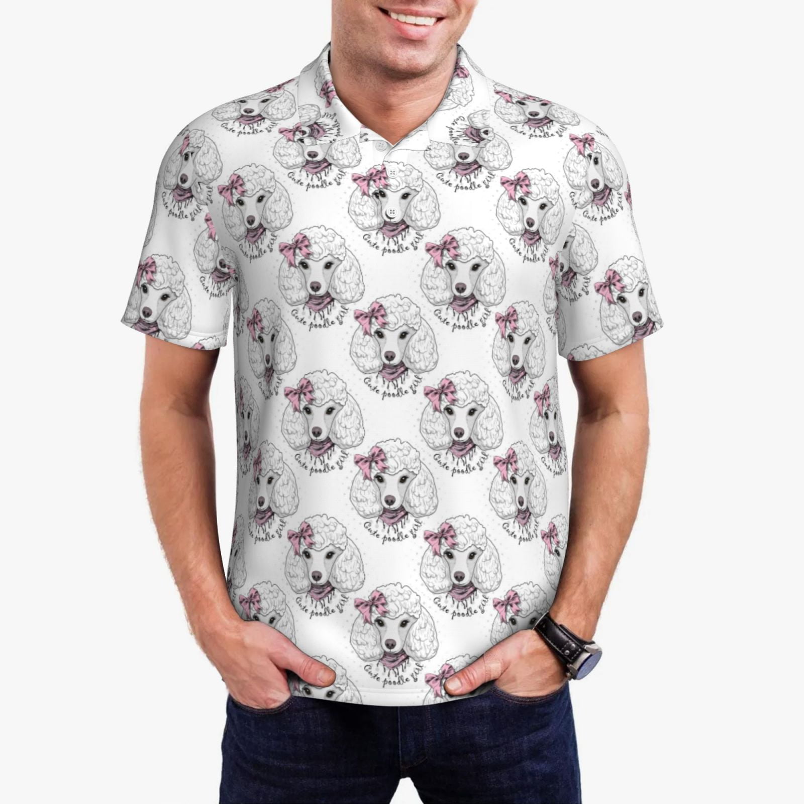 Logiee Poodle Dog Print Mens Polo Shirts,Mens Golf Polo Shirts,Short ...