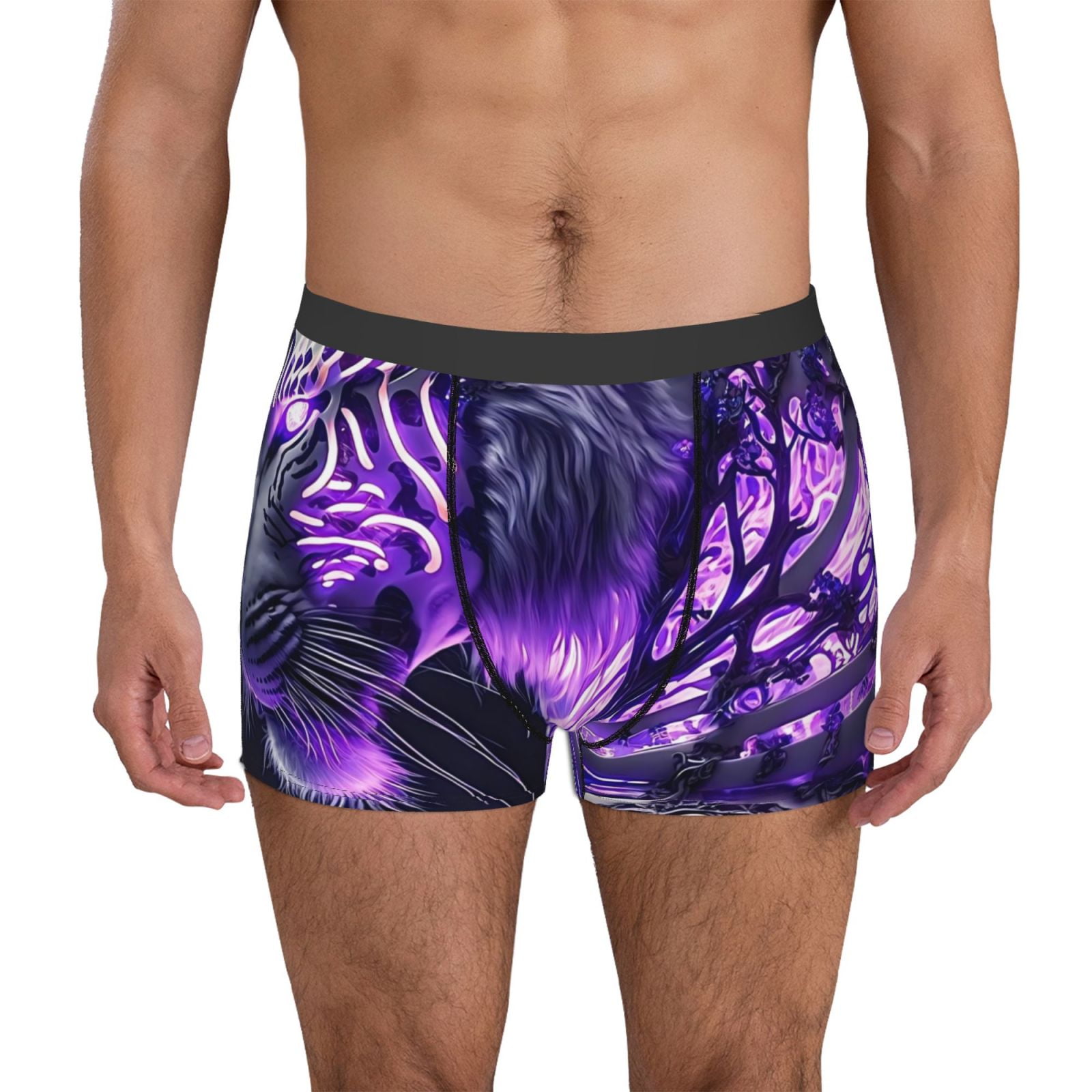 Logiee Purple Pattern White Tiger Print Mens Boxer Briefs,Boxer Briefs ...