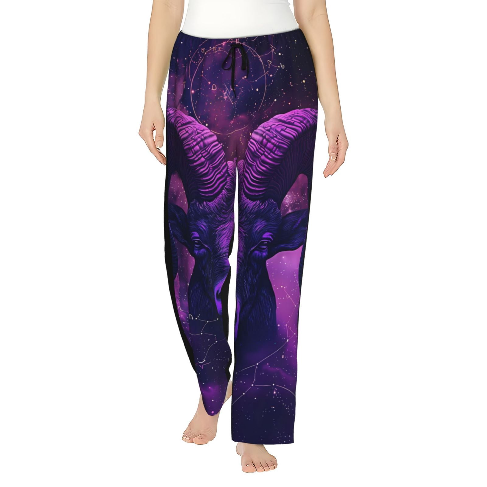 Logiee Purple Starry Sky Antelope Print Women Pajama Pants,Comfy Pj ...