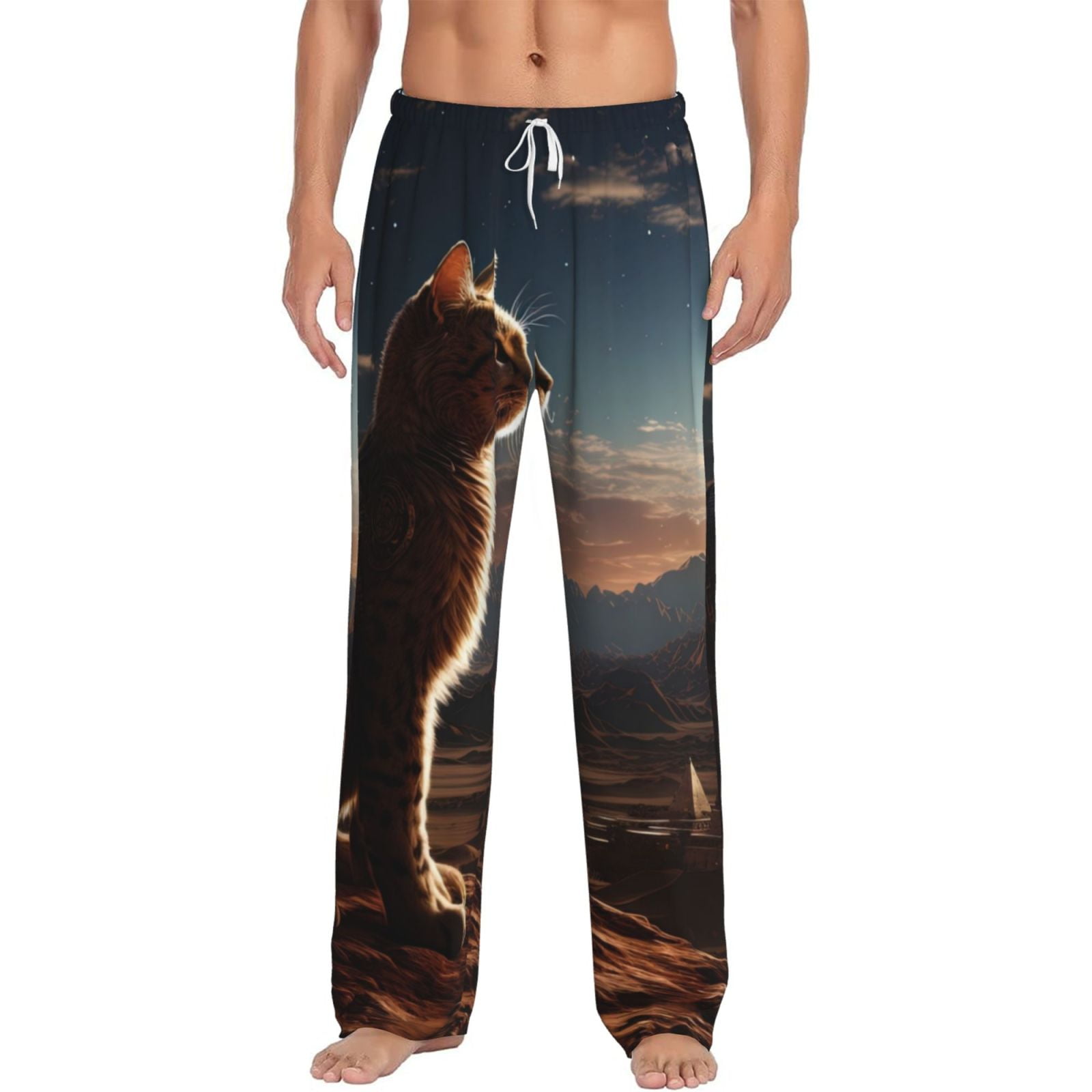 Logiee Pyramid Desert Cat Print Pajama Pants for Men,Men’s Pajama ...