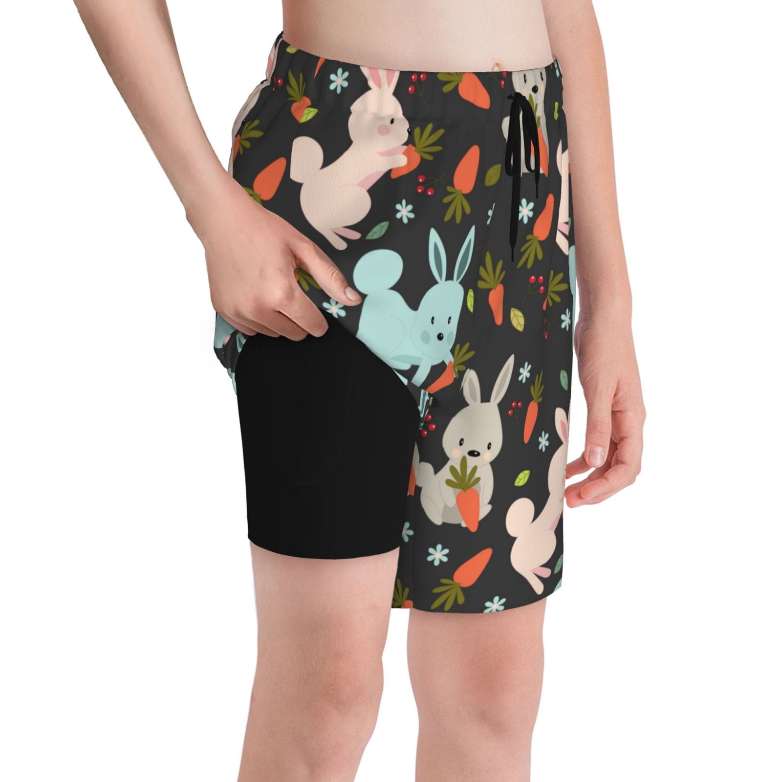 Logiee Rabbit Is Eating Carrots Print Boys Swim Trunks with Compression ...