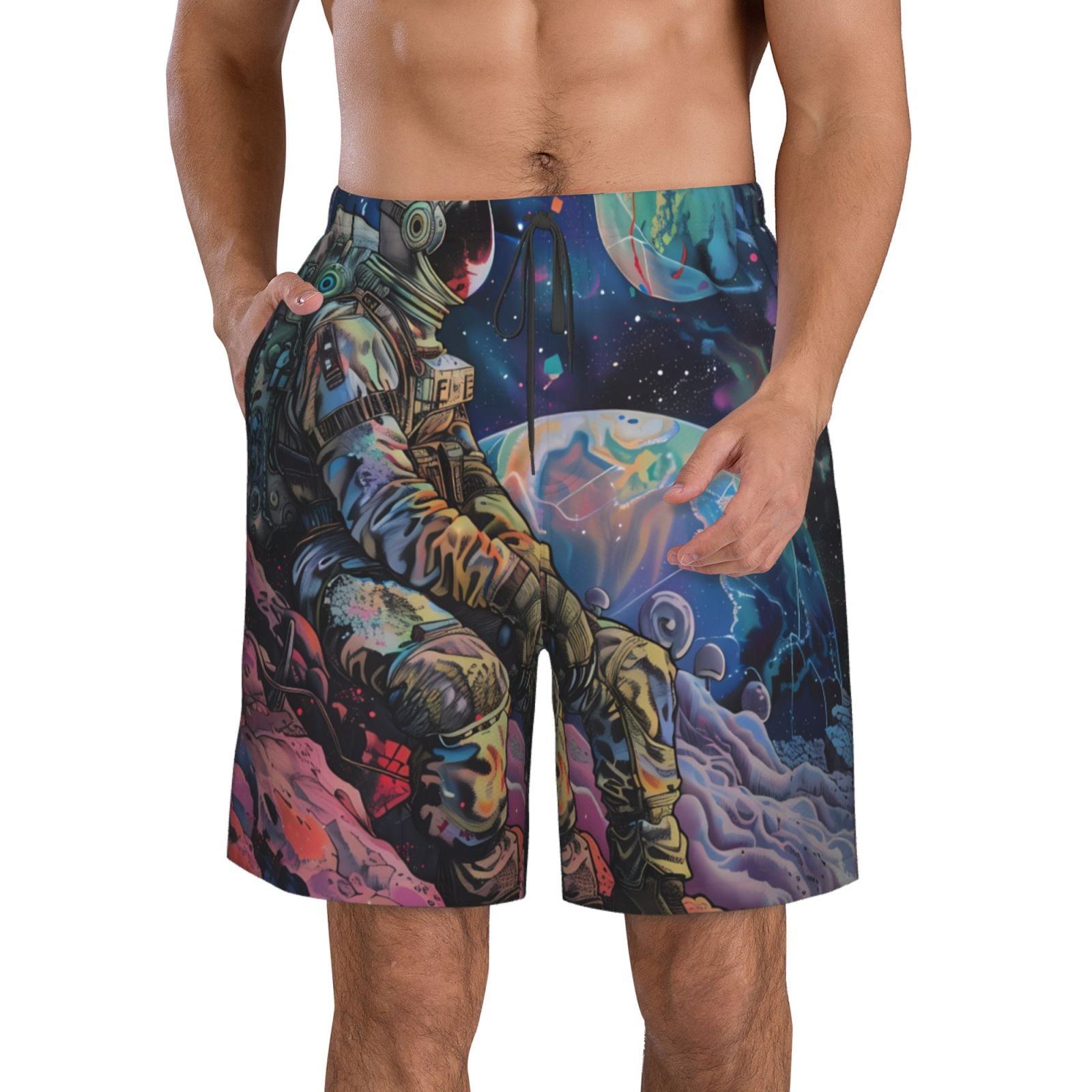 Logiee Rainbow Astronaut Space Landscape Print Mens Swim Trunks Quick ...