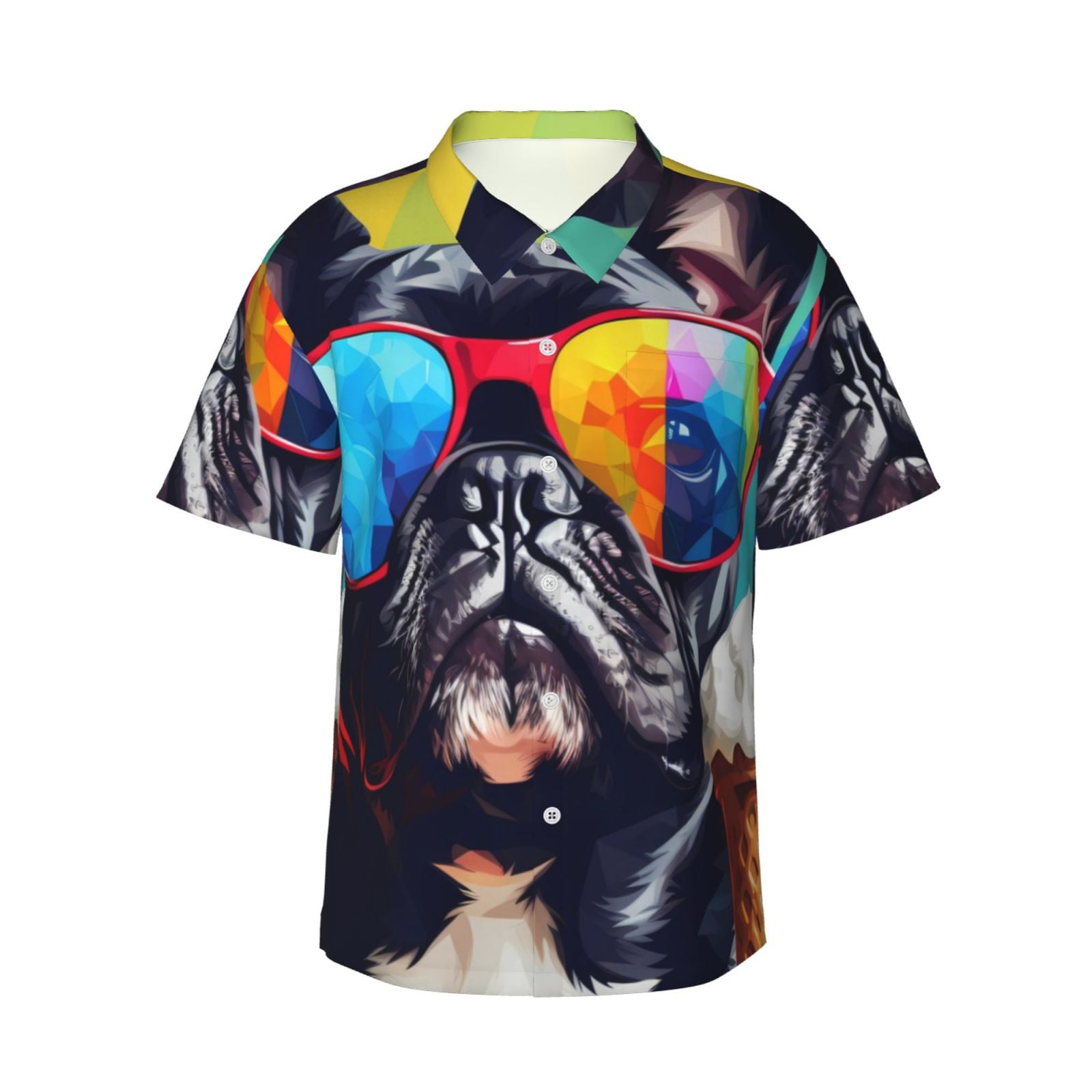 Logiee Rainbow Bulldog Sunglasses Print Mens Hawaiian Shirts,Loose-Fit ...
