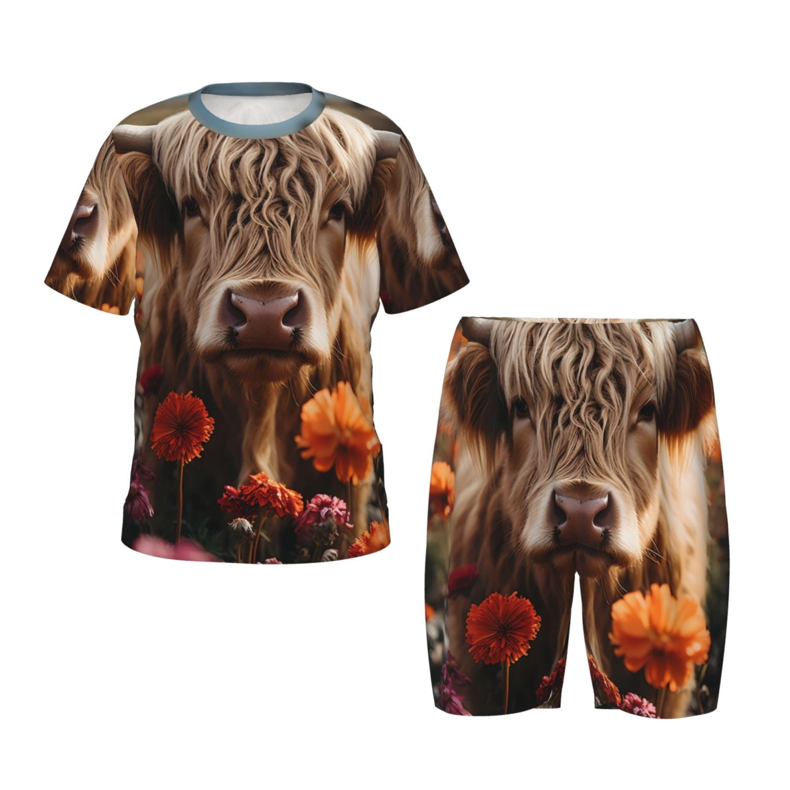 Logiee Realistic Flower Cow Print Kids Pajamas Set,Sleepwear 2 Piece ...