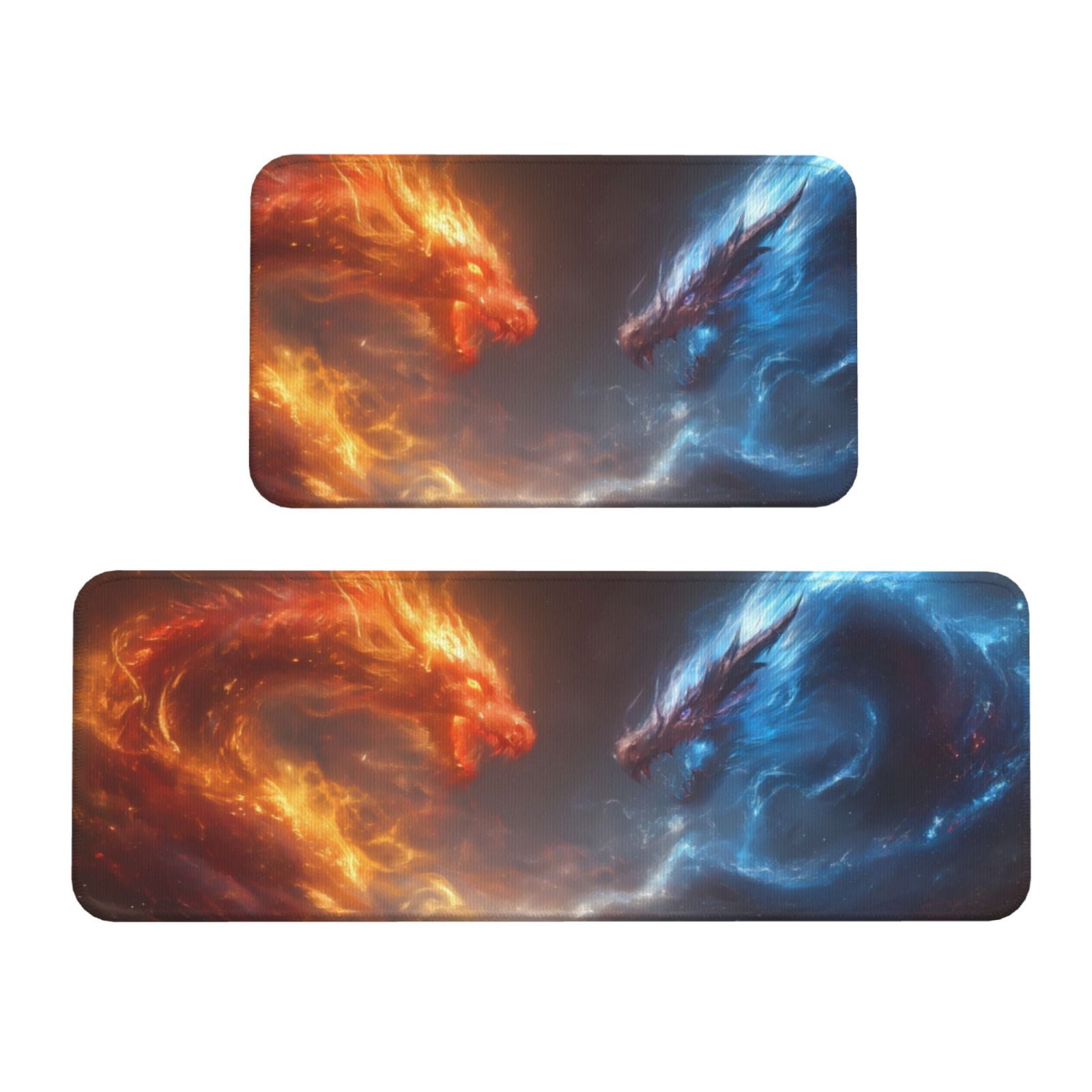 Logiee Red And Blue Fire Dragon D Print Kitchen Mats for Floor Sets of ...