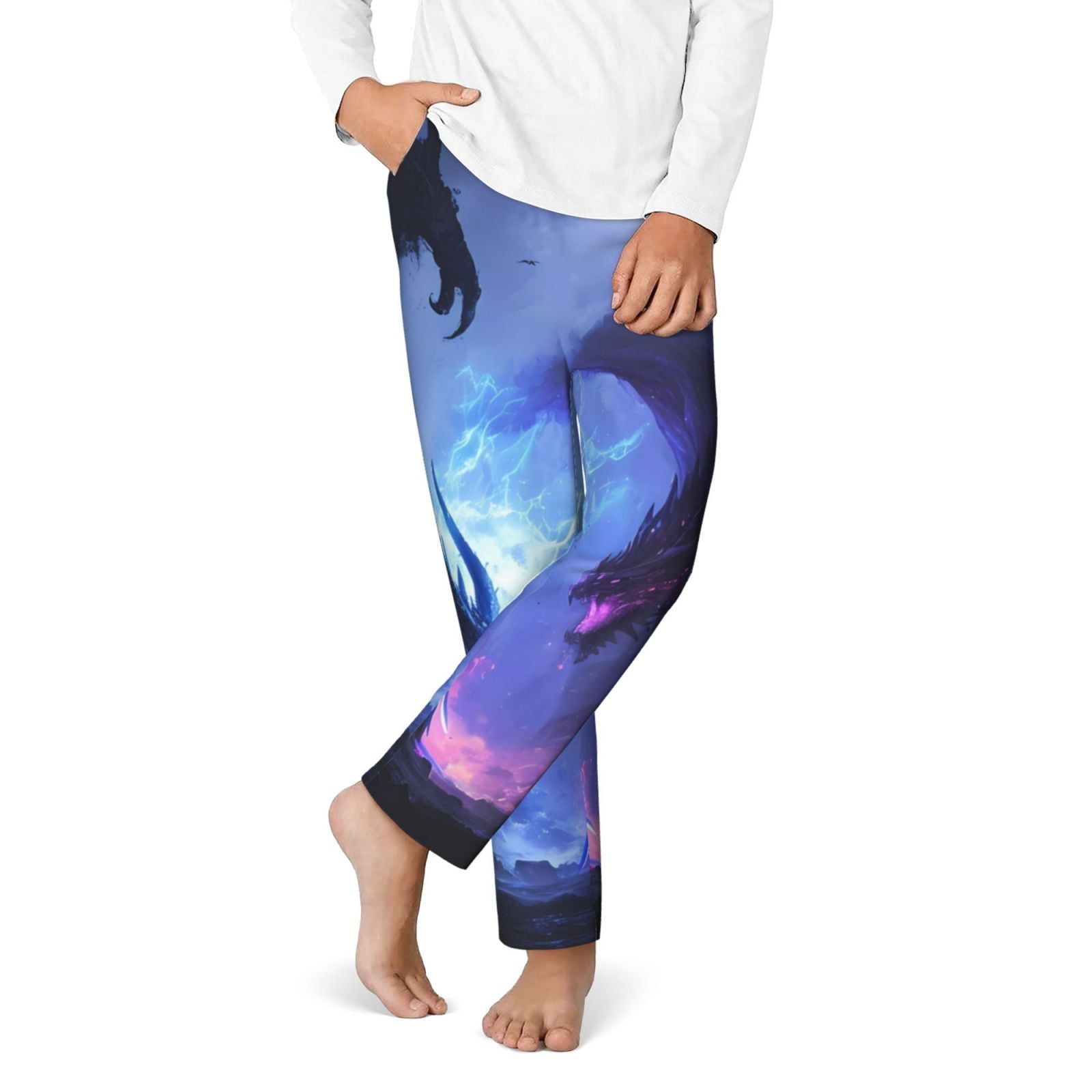 Logiee Red And Blue Fire Dragon Print Teenagers' Pajama Pants ,Boys ...