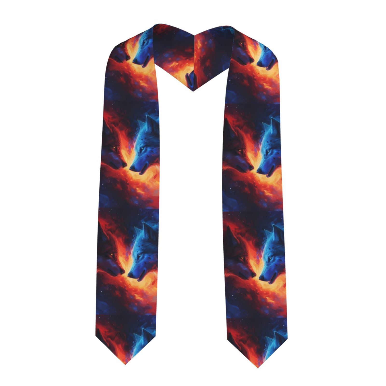 Logiee Red And Blue Fire Wolf Print Unisex Adult Graduation Stole Shawl ...