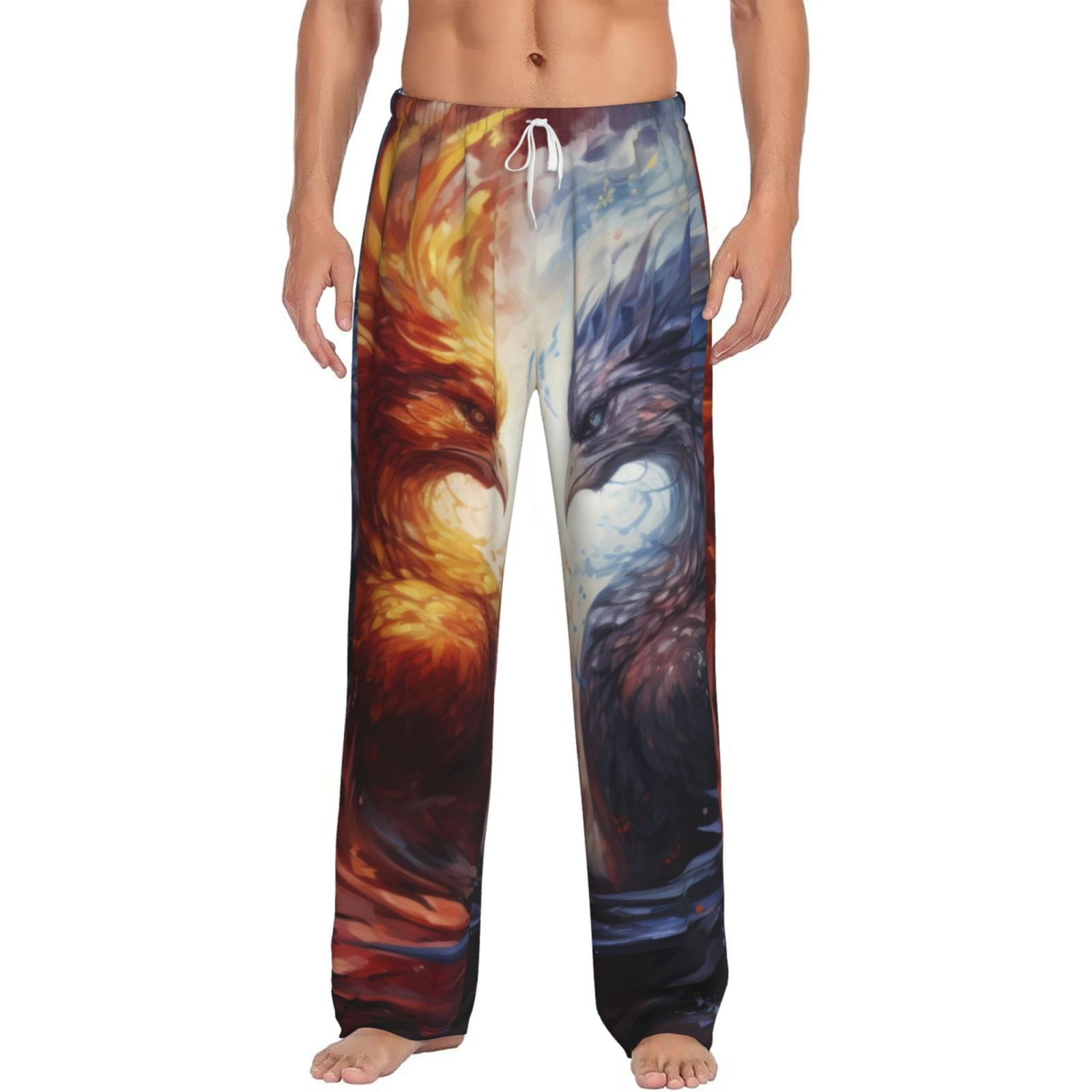 Logiee Red And White Fire Bird Print Pajama Pants for Men,Men’s Pajama ...