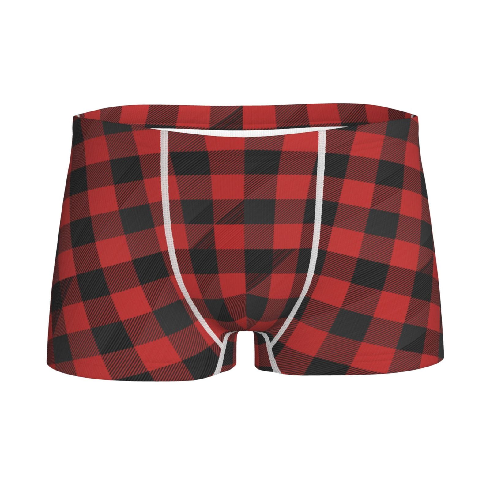 Logiee Red Black Plaid Print Boys' Boxer Briefs,Tween Boy Underwear-X ...