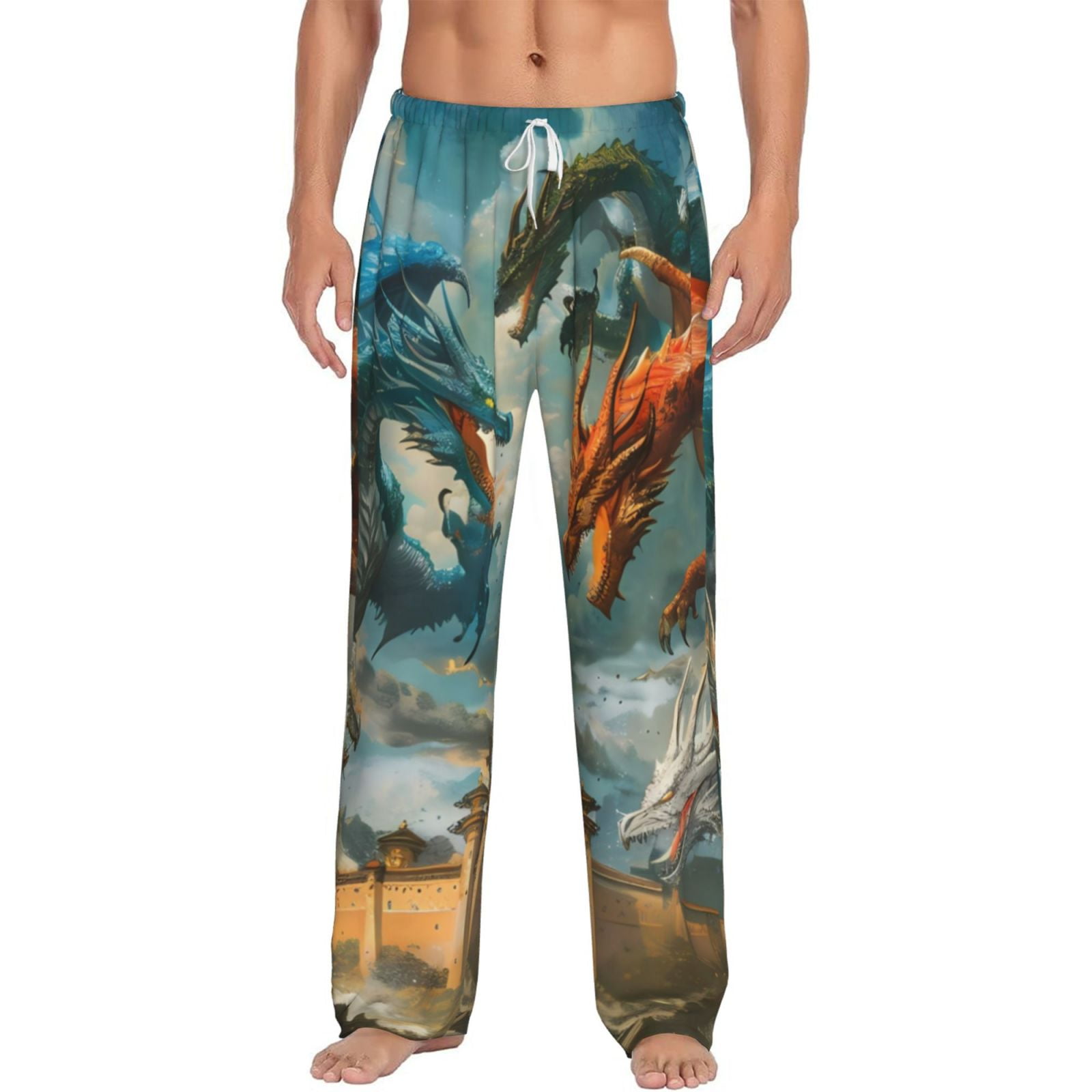 Logiee Red Blue Dragon Battle Epic Print Pajama Pants for Men,Men’s ...