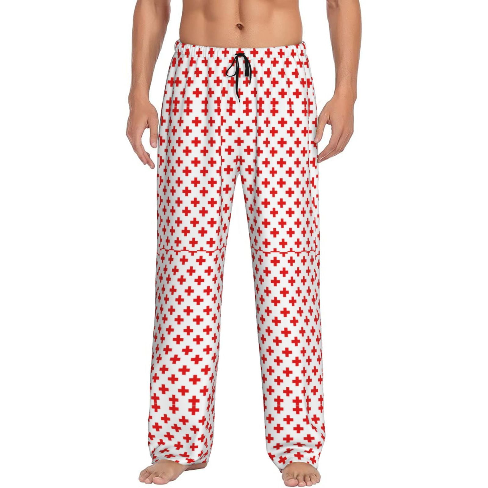 Logiee Red Cross Print Pajama Pants for Men,Men’s Pajama Bottoms,Mens ...