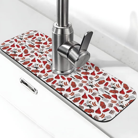 Logiee Red Food Print Kitchen Sink Splash Guard Faucet Mat for Splash ...