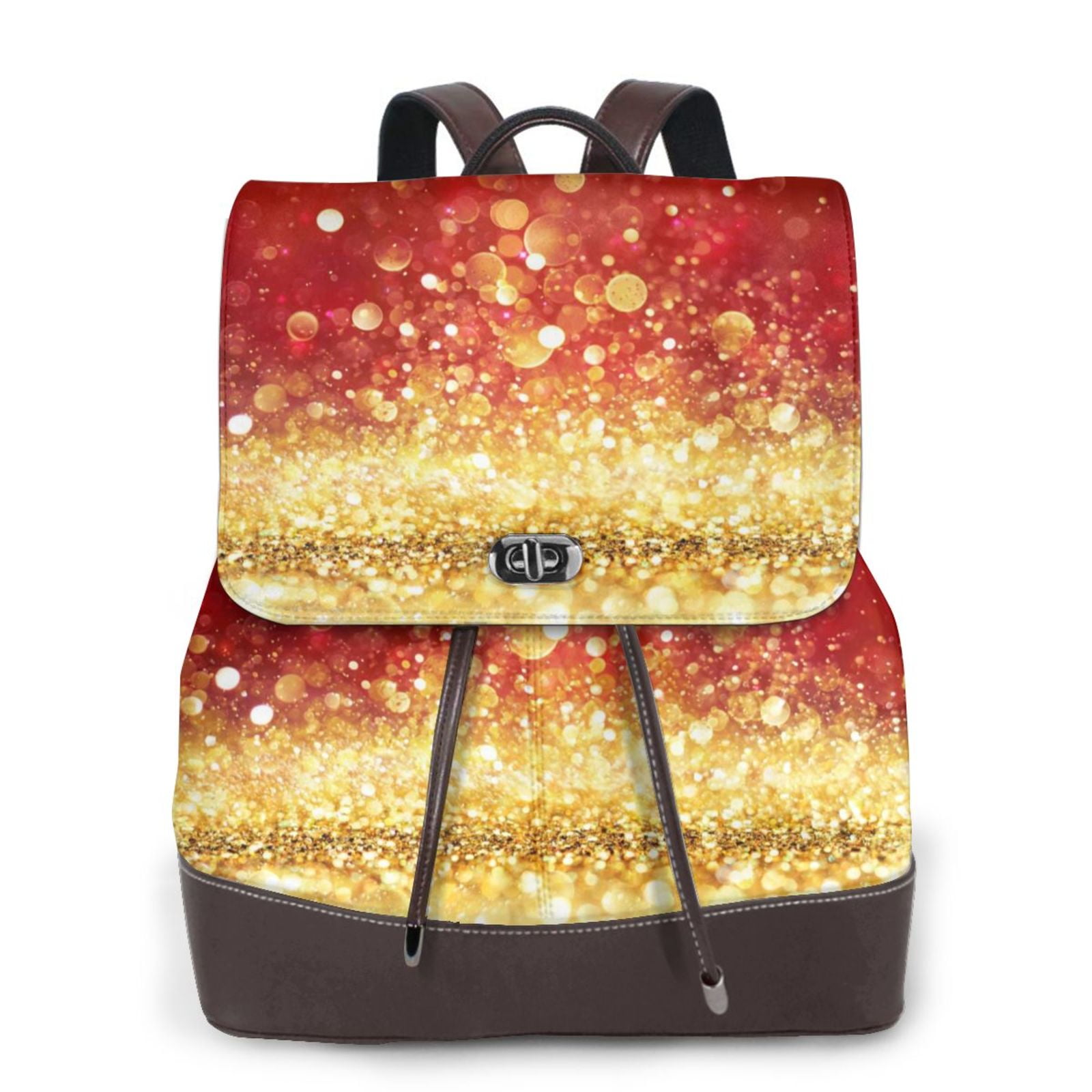 Logiee Red Gold Glitter Print Backpack Purse for Women,Fashion Leather ...