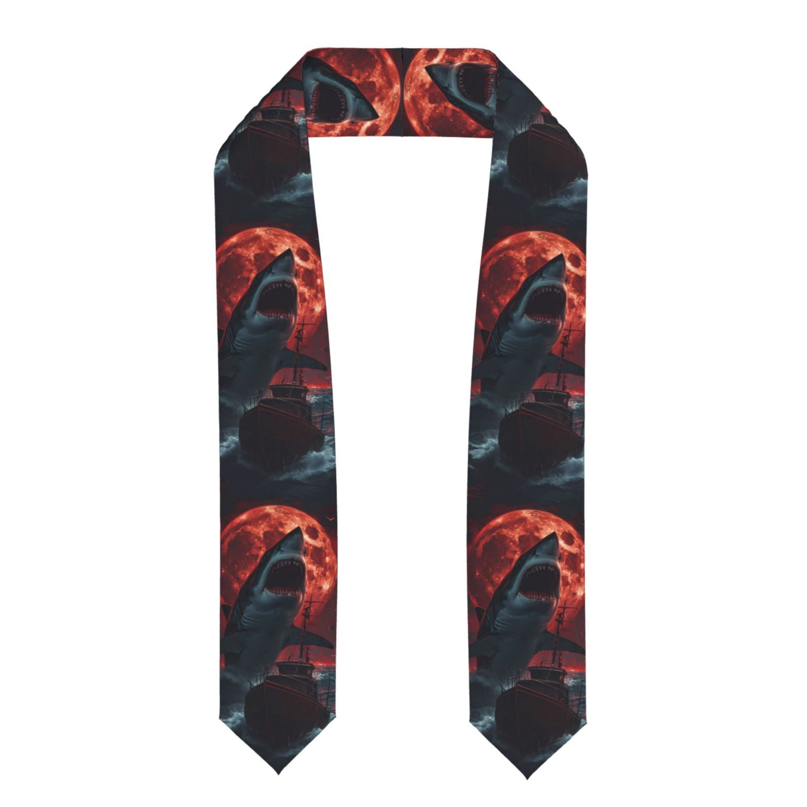 Logiee Red Moon Shark Sailboat Print Unisex Adult Graduation Stole ...