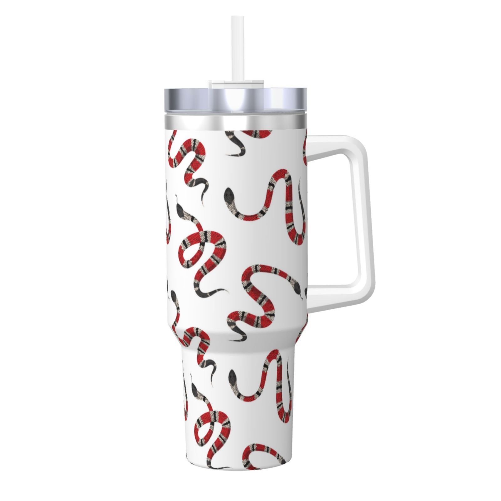 Logiee Red Snake Print 40OZ Ice Bully Cup with Handle and Straw, Double ...
