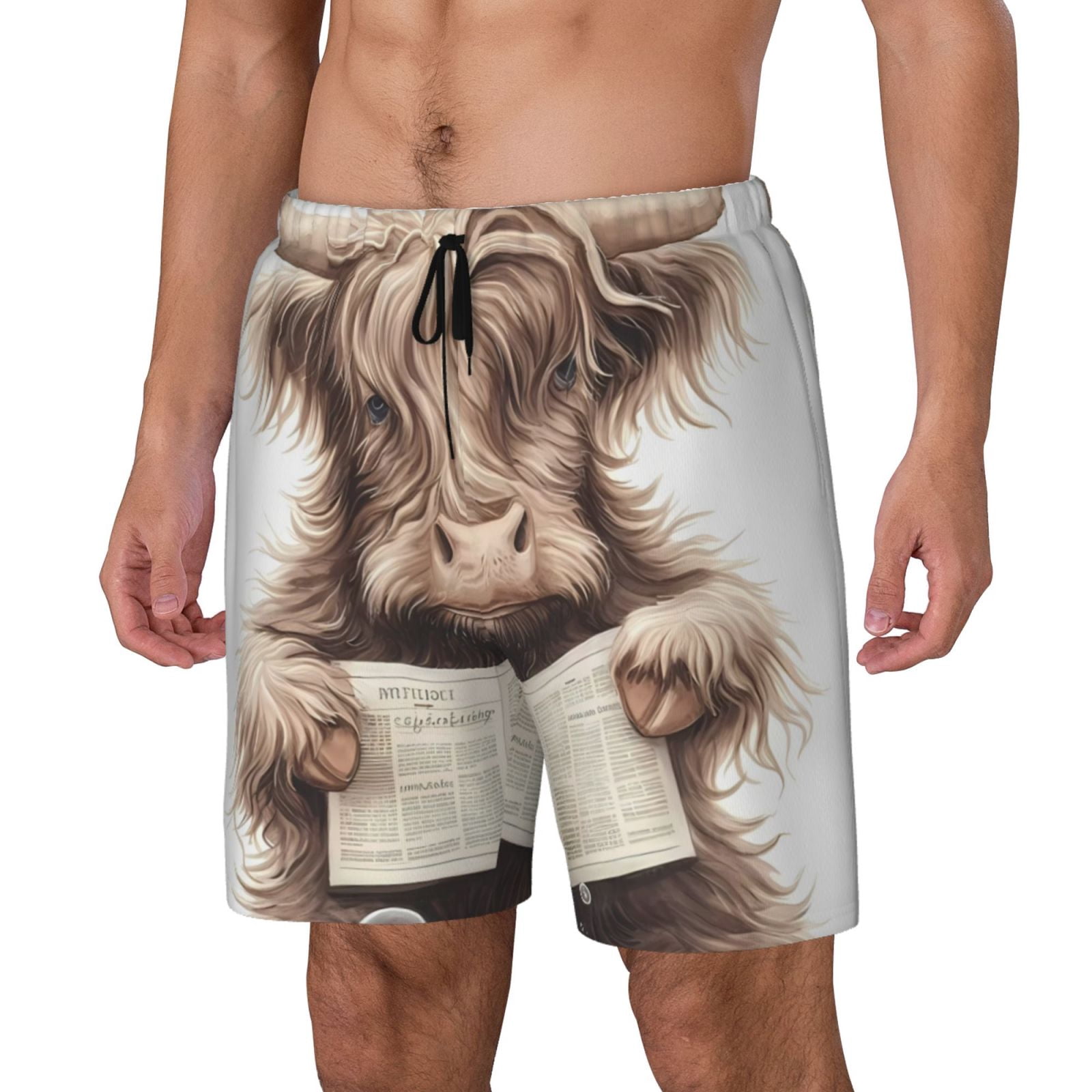 Logiee Relaxed Cute Cow Reading Print Men's Swim Trunk,Quick Dry Board ...