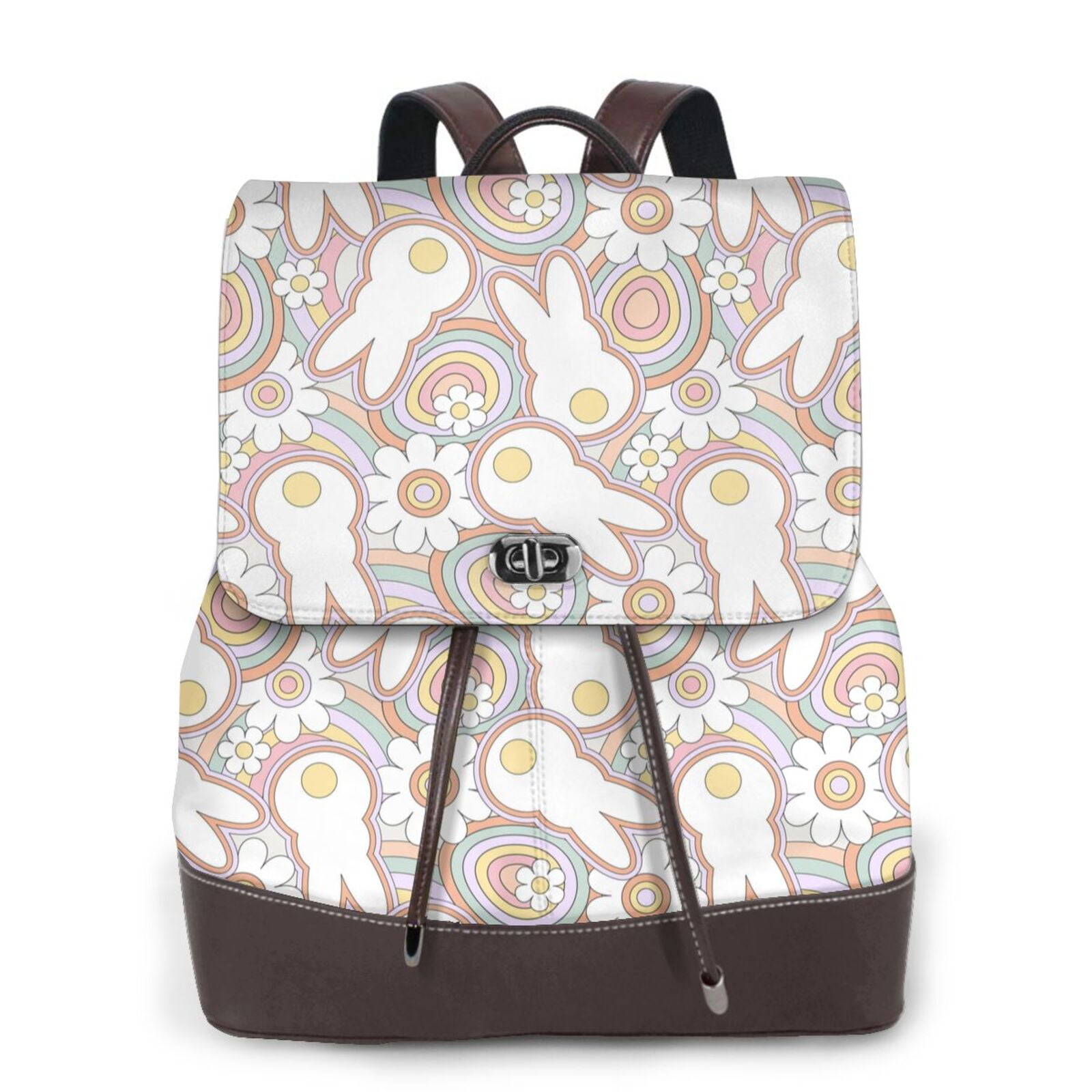 Logiee Retro Hippie Groovy Easter bunny Print Backpack Purse for Women ...