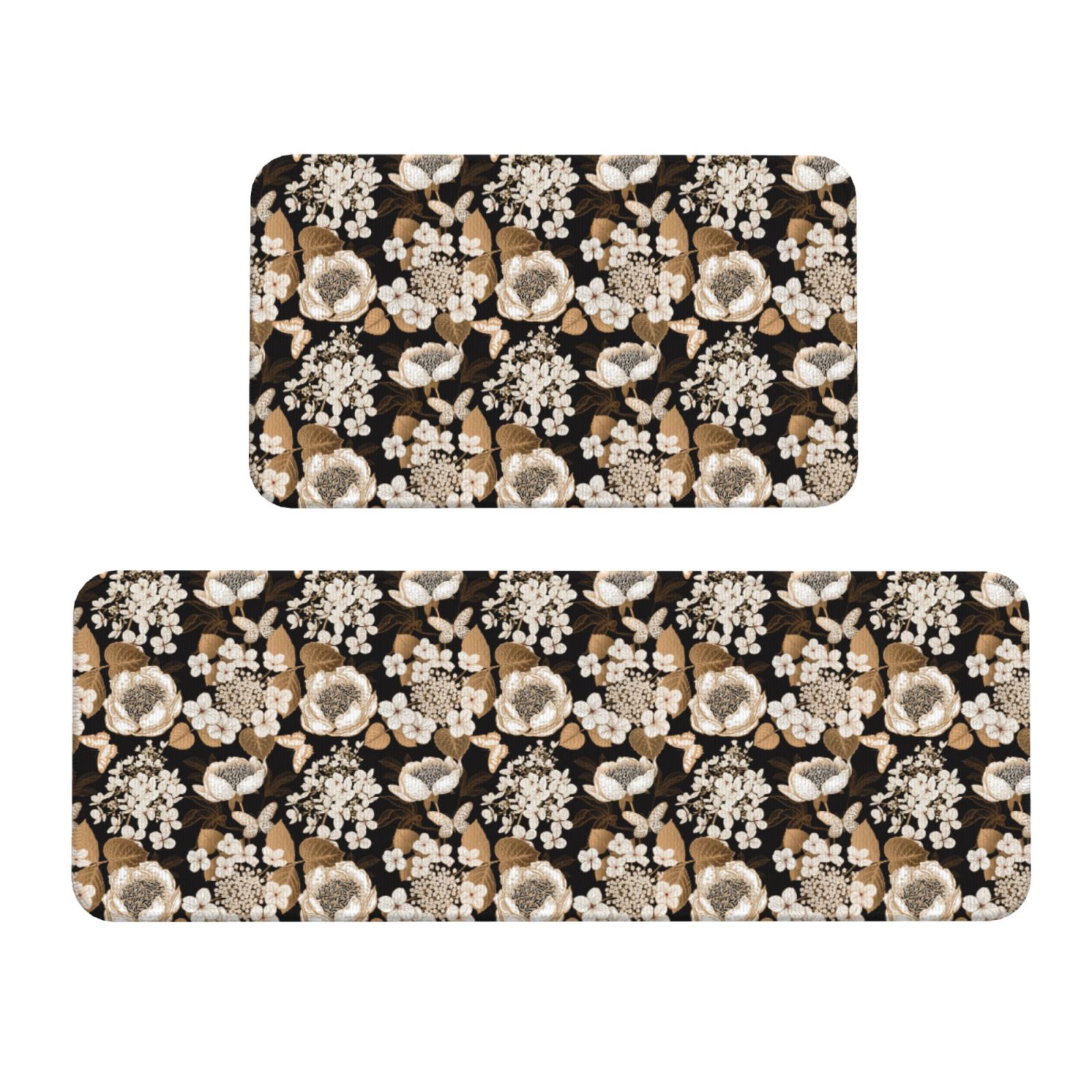 Logiee Retro Hydrangeas Print Kitchen Mats for Floor Sets of 2 ...