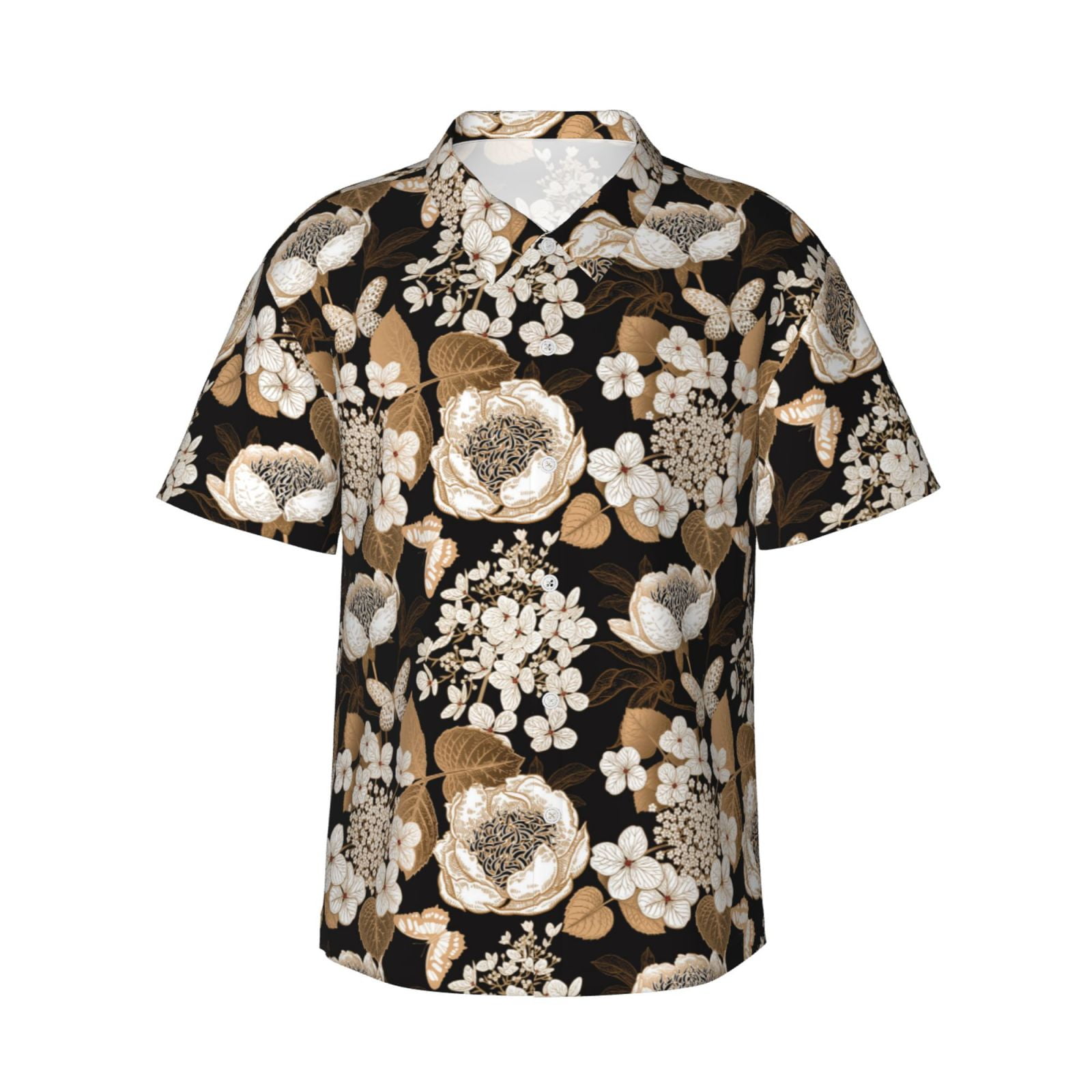 Logiee Retro Hydrangeas Print Mens Hawaiian Shirts,Loose-Fit Short ...