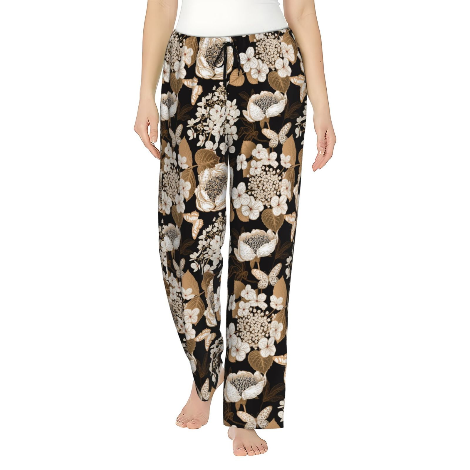 Logiee Retro Hydrangeas Print Women Pajama Pants,Comfy Pj Bottom with ...