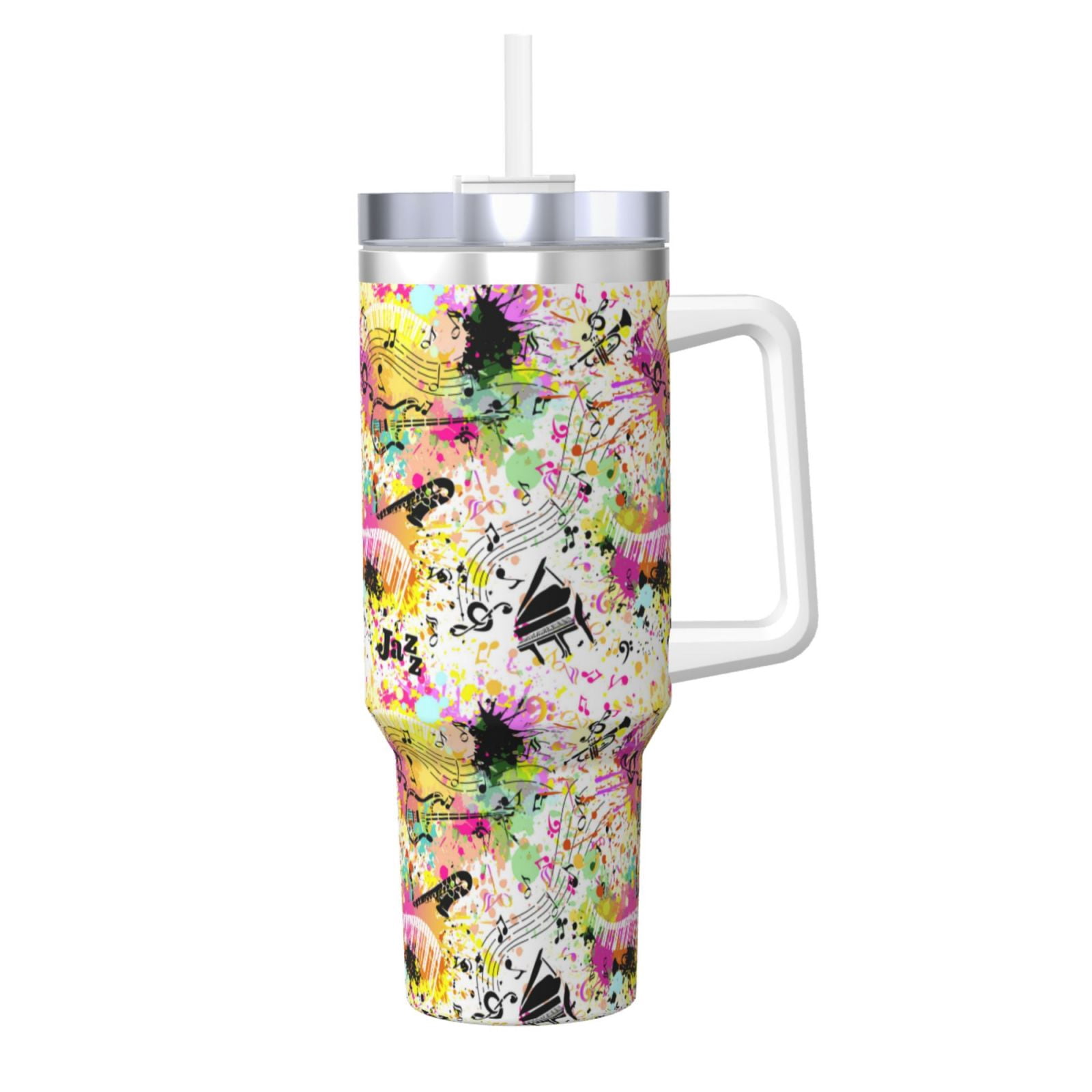 Logiee Retro Musical Print 40OZ Ice Bully Cup with Handle and Straw ...