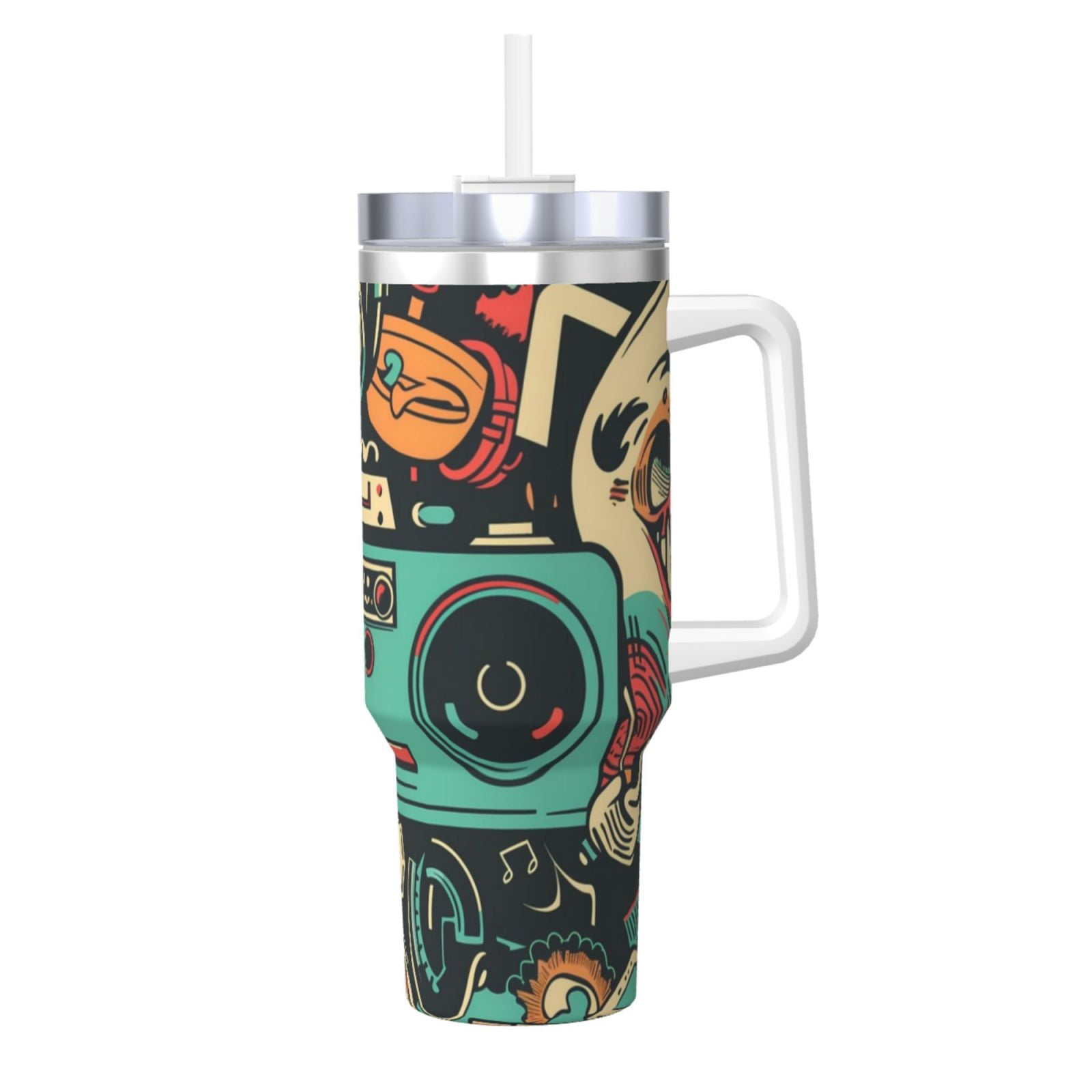 Logiee Retro Pop Art Collage Print 40OZ Ice Bully Cup with Handle and ...