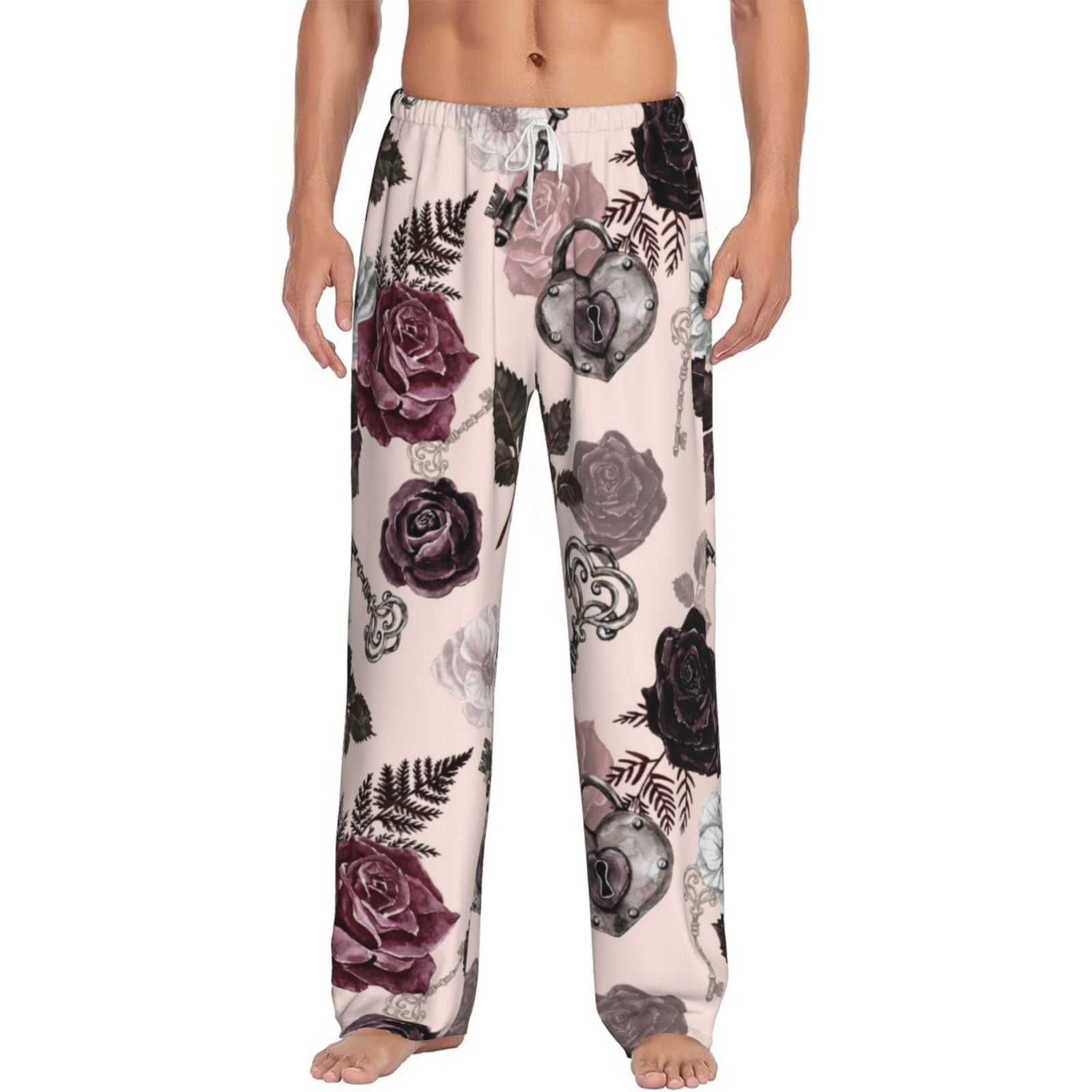 Logiee Retro Red Black Roses Print Pajama Pants for Men,Men’s Pajama ...
