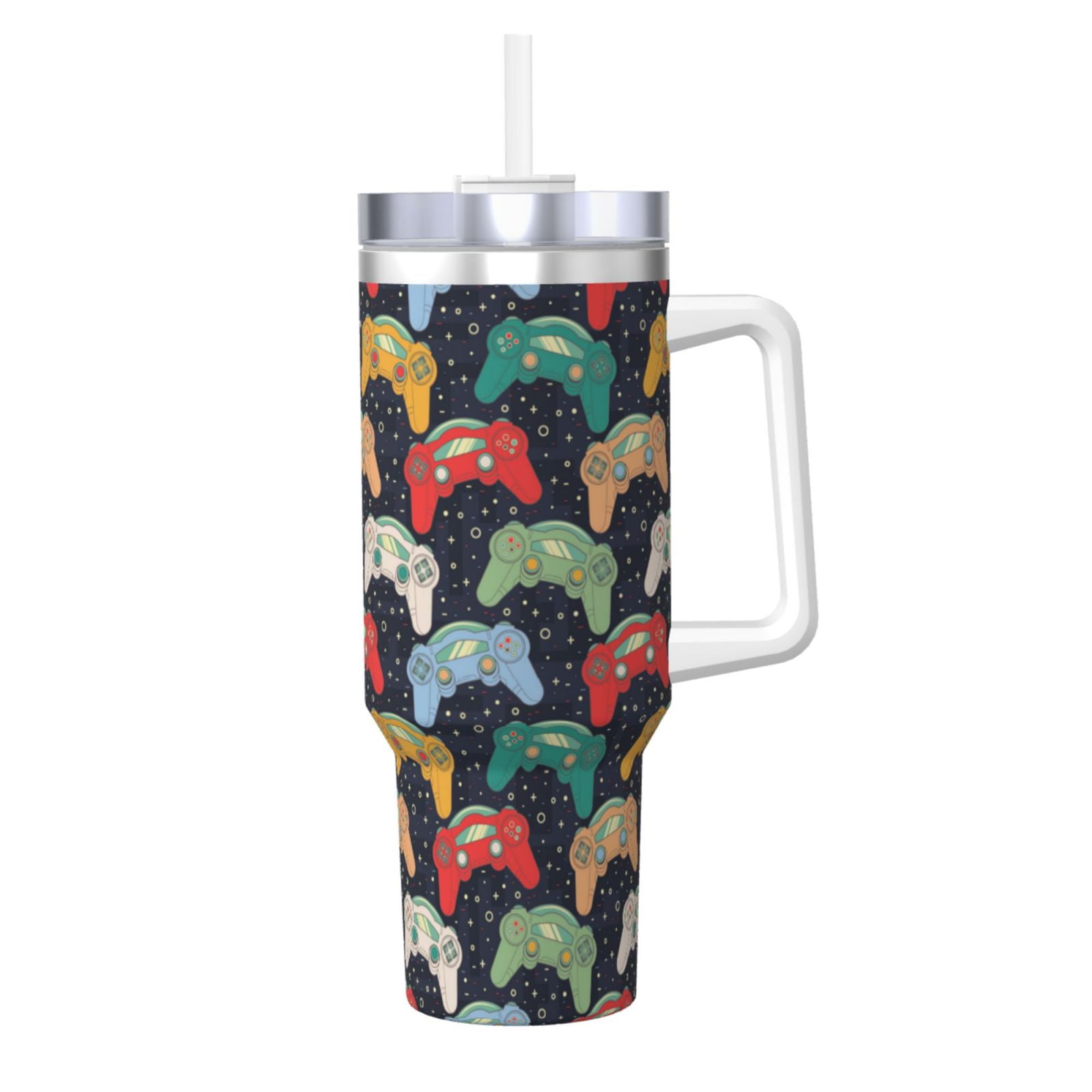 Logiee Retro Video Game Print 40OZ Ice Bully Cup with Handle and Straw ...