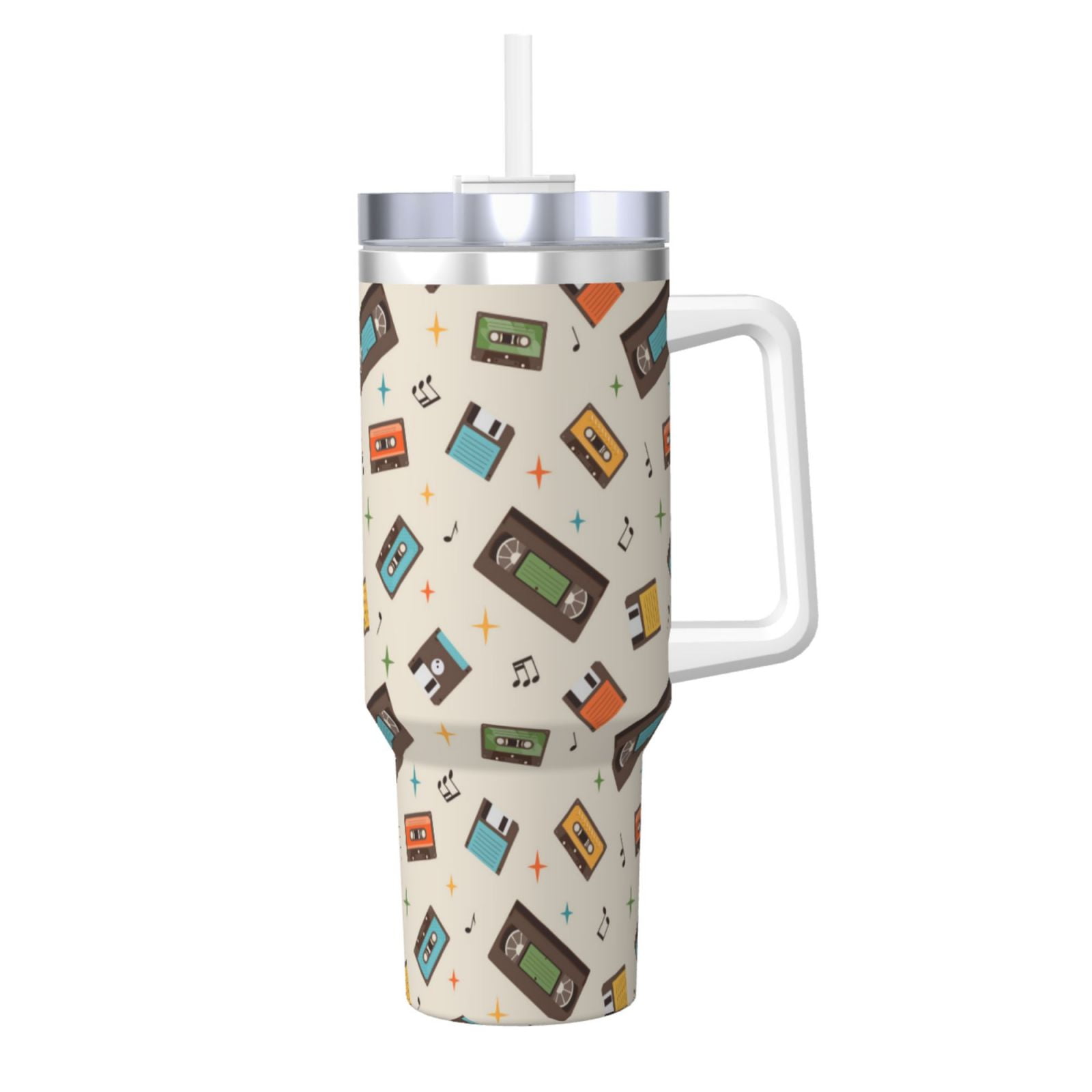 Logiee Retro Vintage Tape Print 40OZ Ice Bully Cup with Handle and ...
