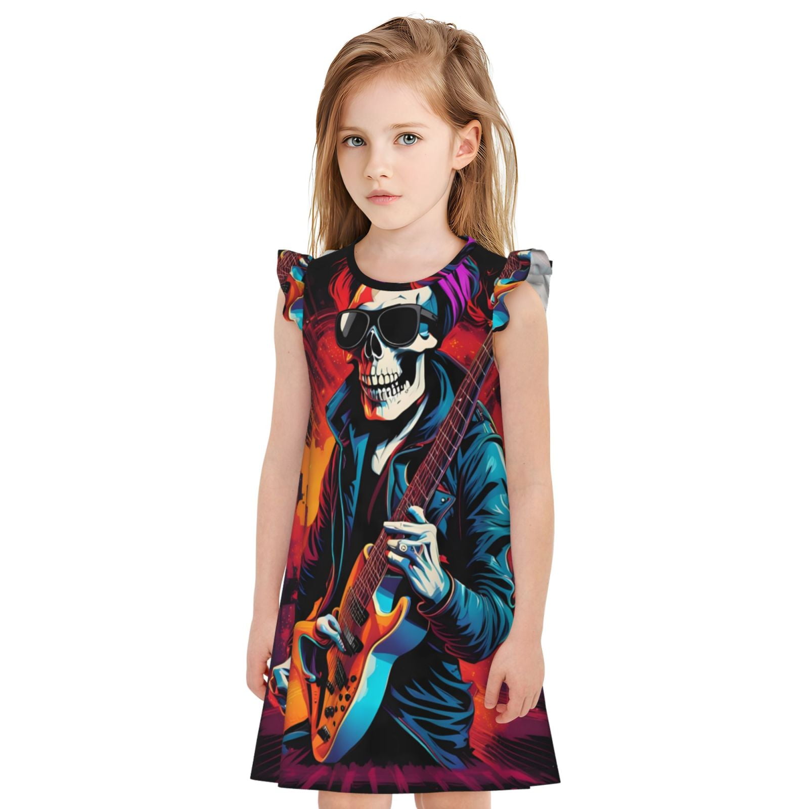 Logiee Rock Skull Singer Print Girls Nightgowns,Casual Dress Flutter ...
